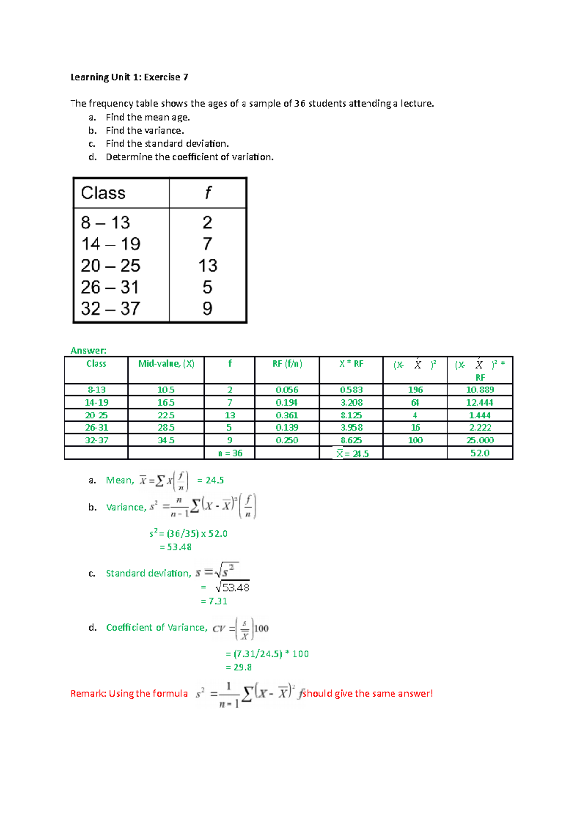 Learning Unit 1 - Exercise 7-9 with answers - Learning Unit 1: Exercise ...
