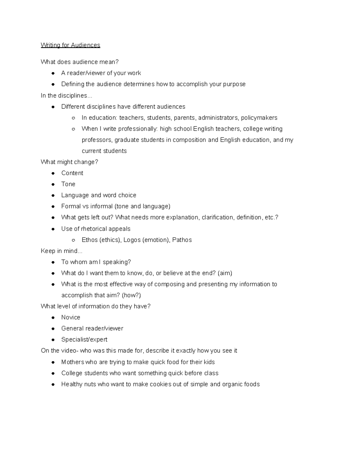 College writing I Notes - Writing for Audiences What does audience mean ...