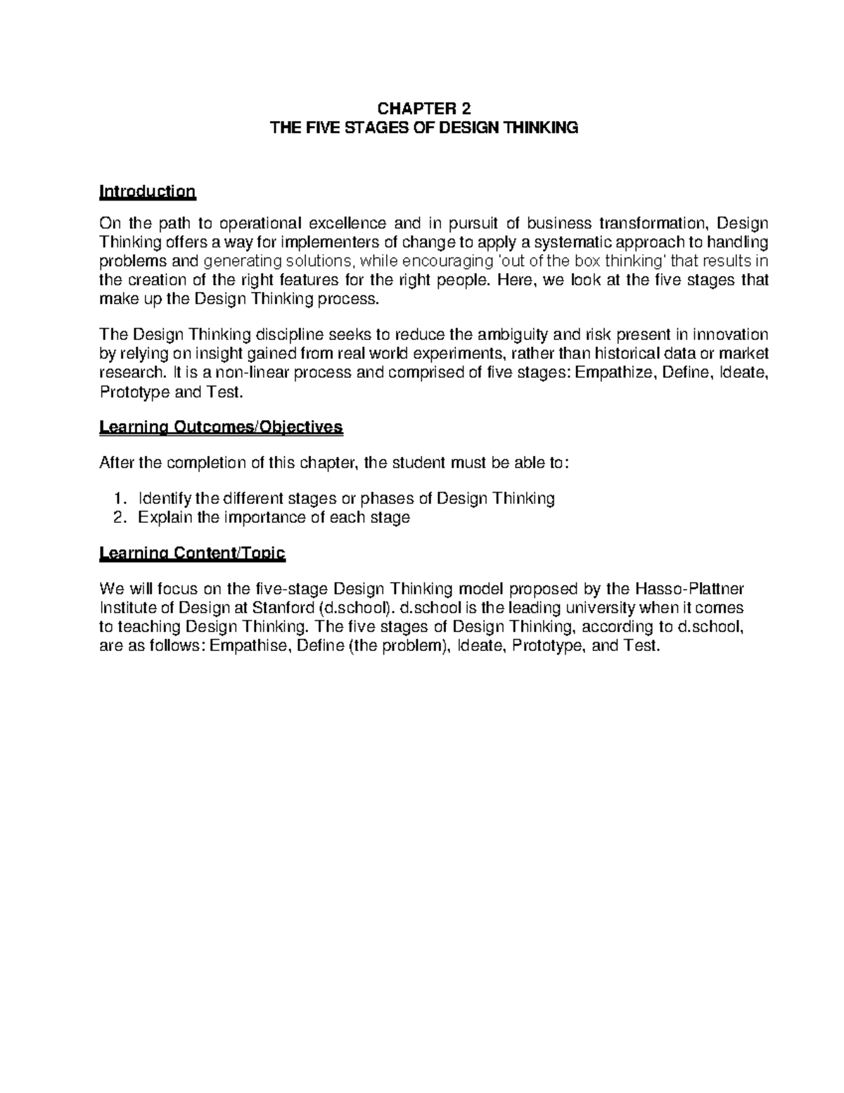 2. Chapter 2 - Obina - CHAPTER 2 THE FIVE STAGES OF DESIGN THINKING ...