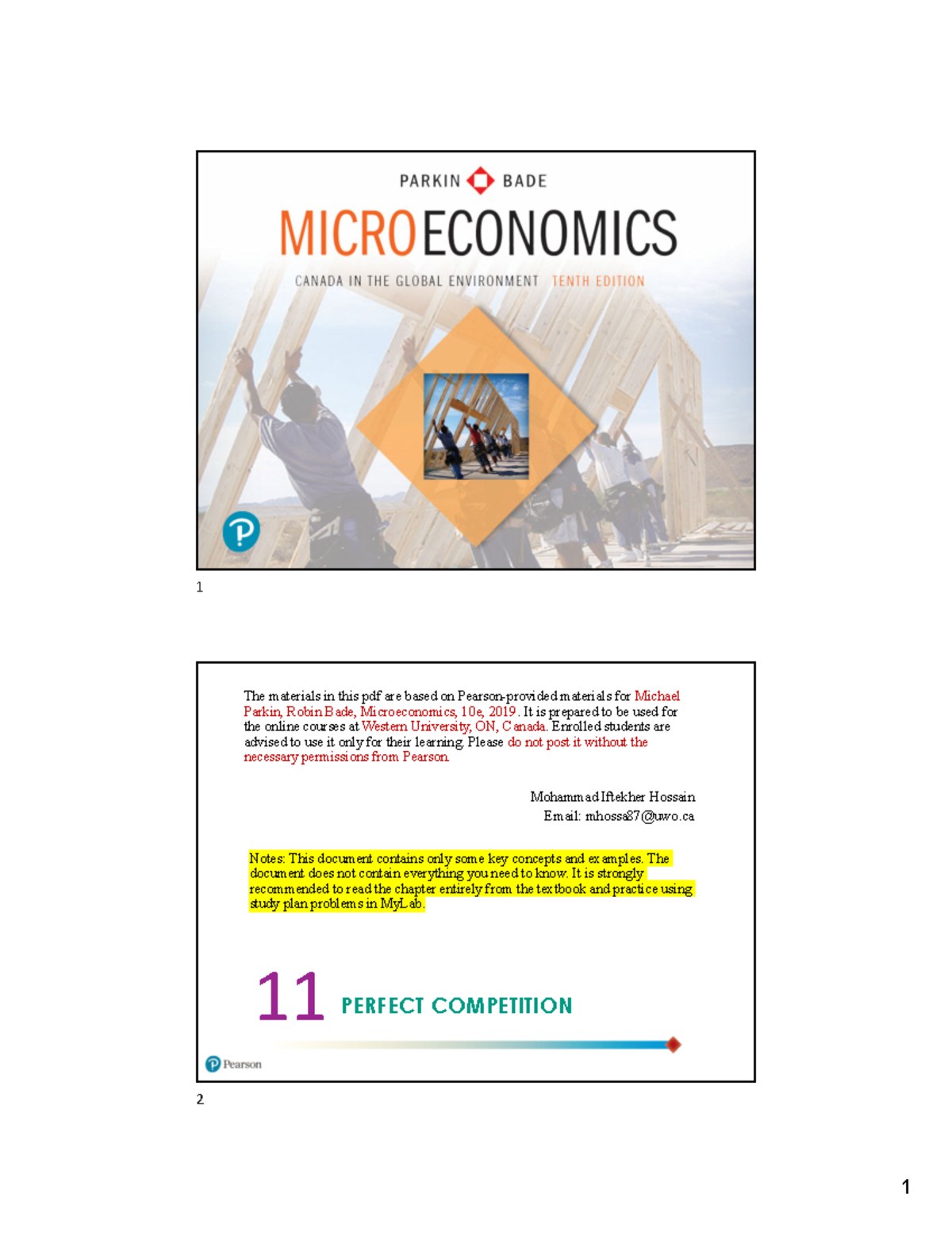 Textbook summary and highlighted notes - 11 PERFECT COMPETITION The ...