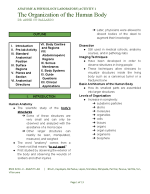 Ana Phy - anaphy - ANATOMY AND PHYSIOLOGY CHAPTER 1 – THE HUMAN ...