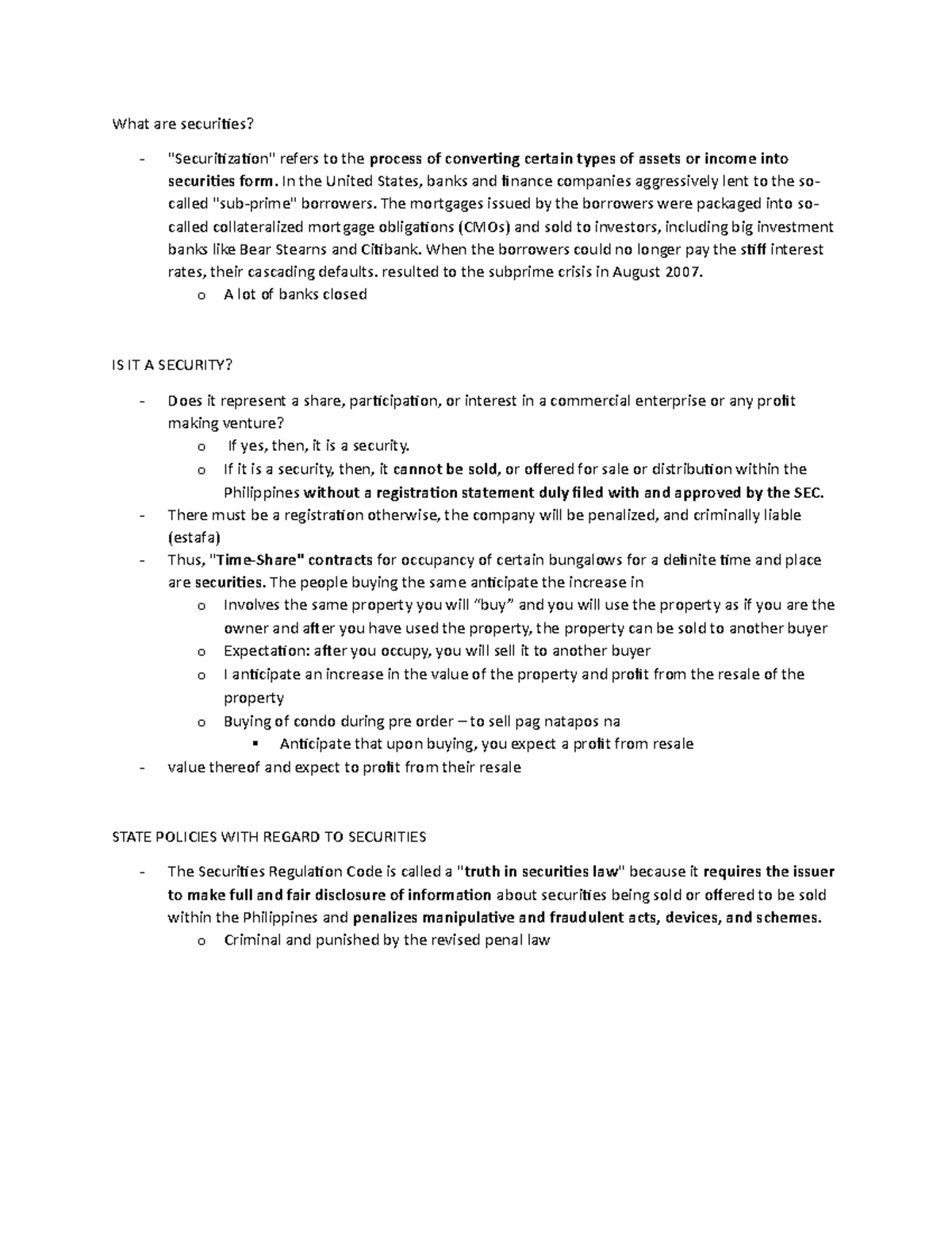 Notes on Securities Regulation Code of the Philippines - What are ...