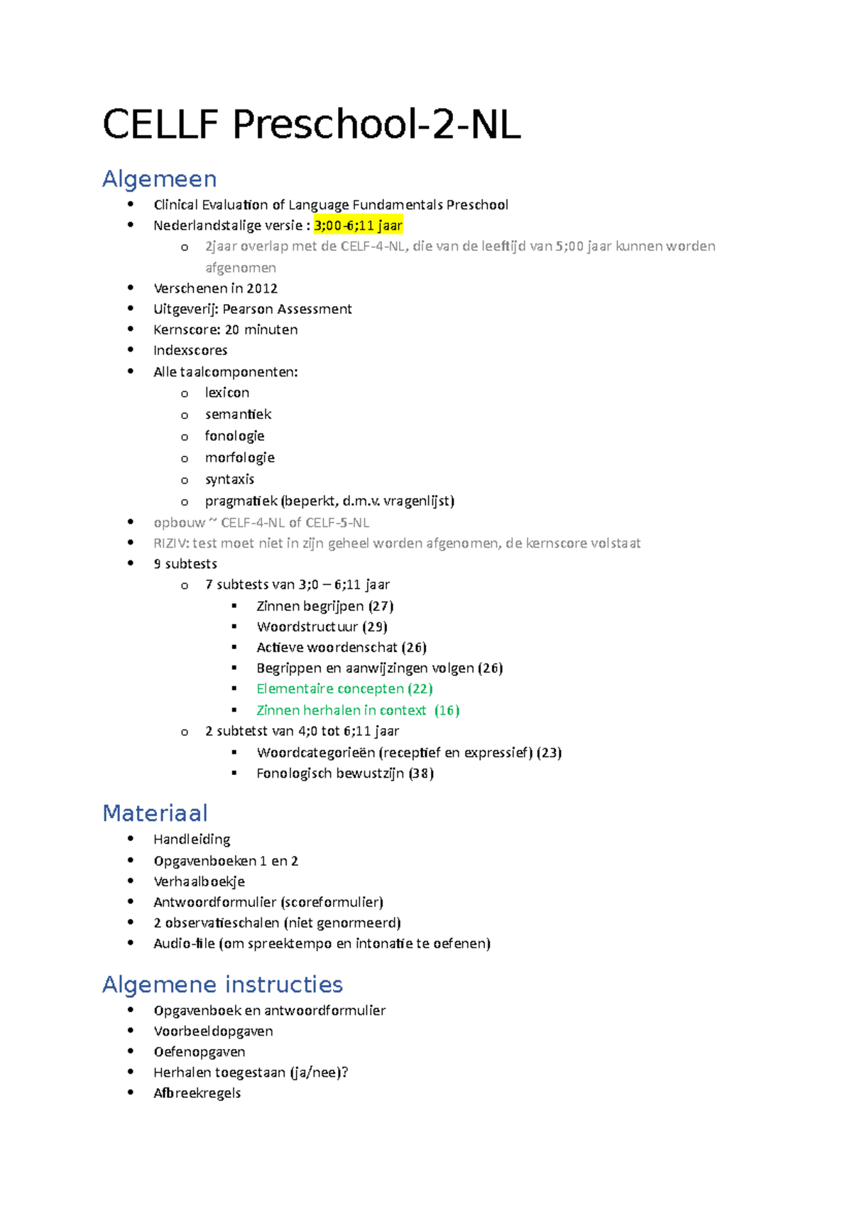 Les 4 Cellf Preschool 2NL - CELLF Preschool-2-NL Algemeen Clinical ...