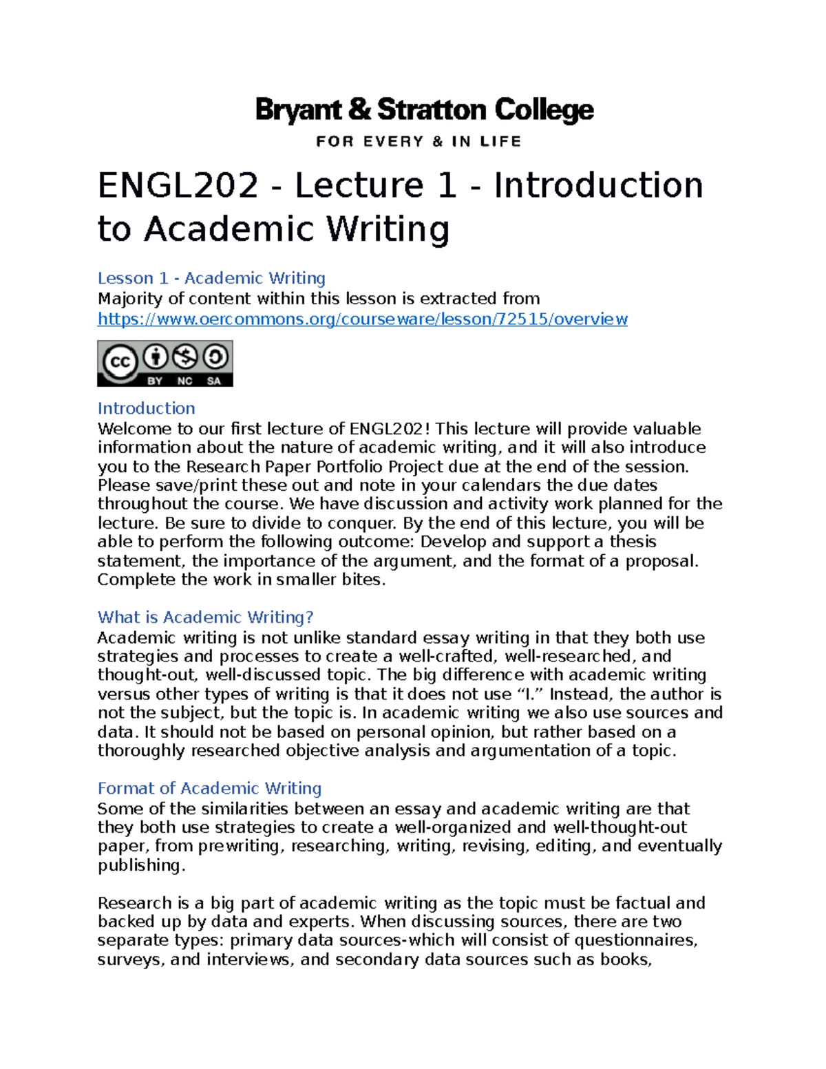 ENGL202 - Lecture 1 - Introduction to Academic Writing - Please save ...
