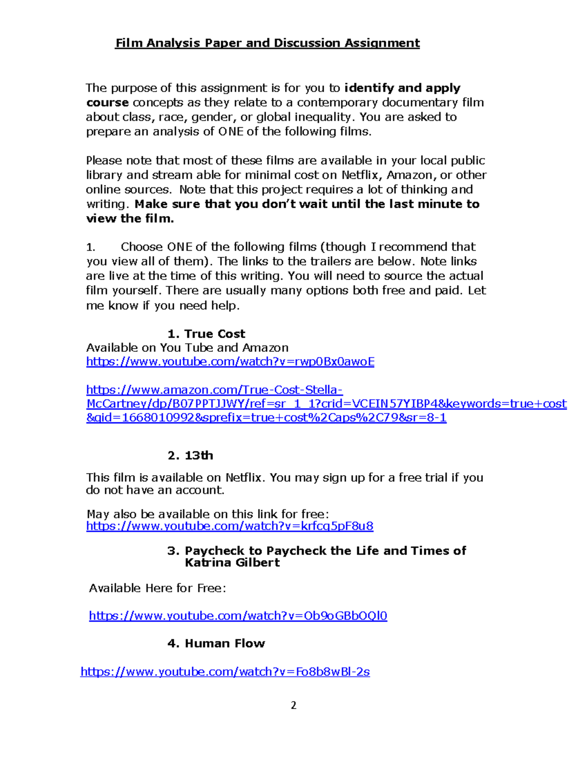 Film Analysis Written Assignment 2023-24-1 - Film Analysis Paper and ...