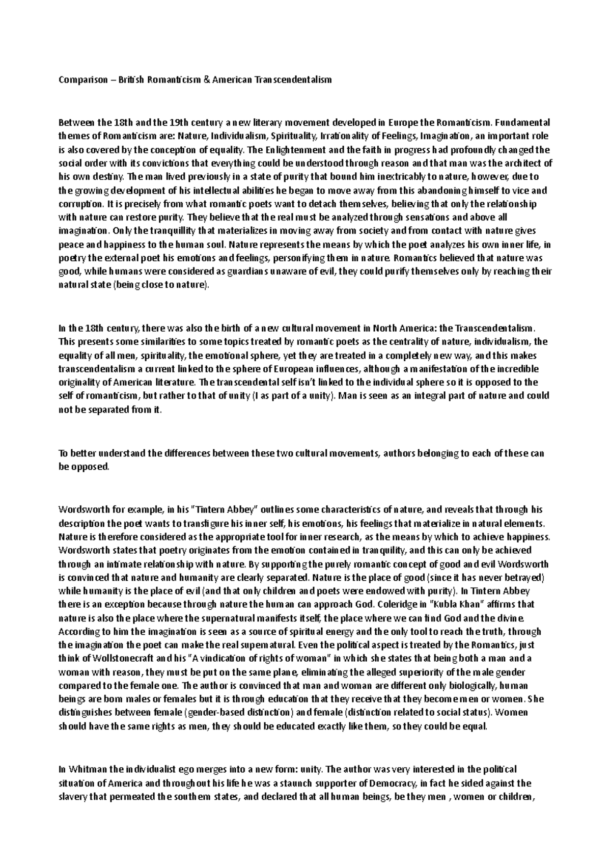 Comparison – British Romanticism & American Transcendentalism ...