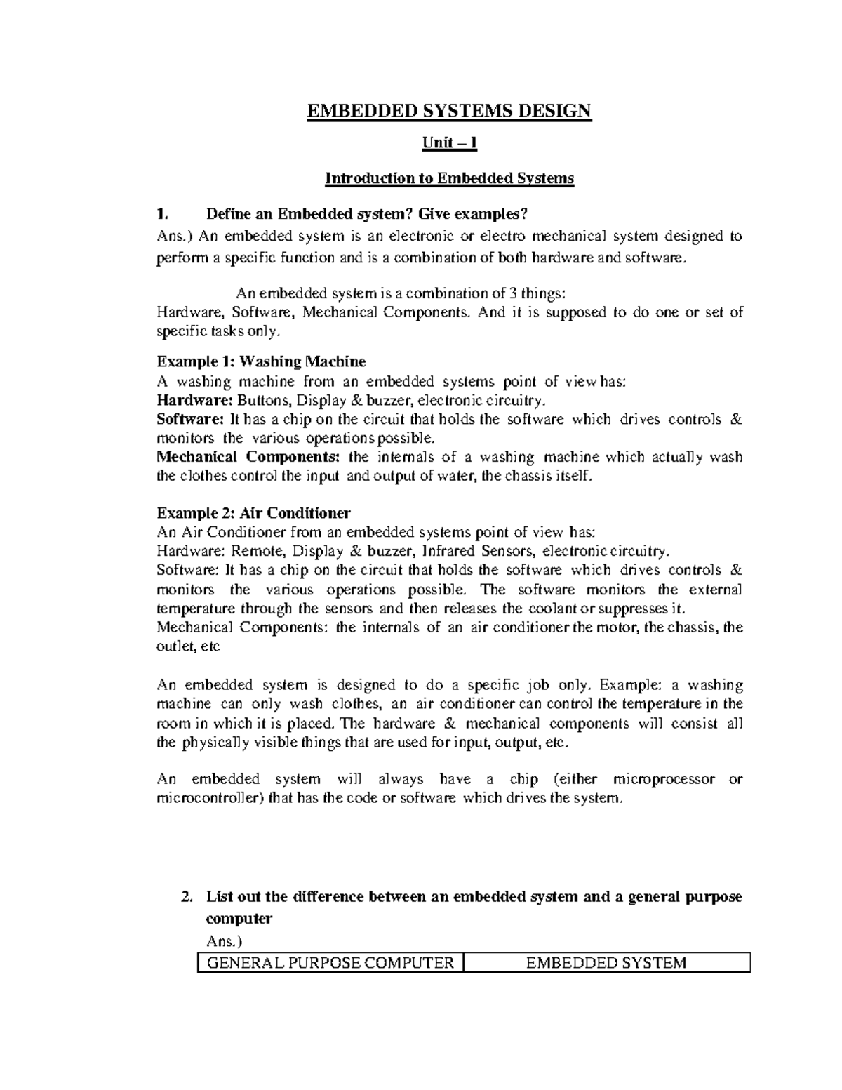 Embedded System Design - EMBEDDED SYSTEMS DESIGN Unit – I Introduction ...