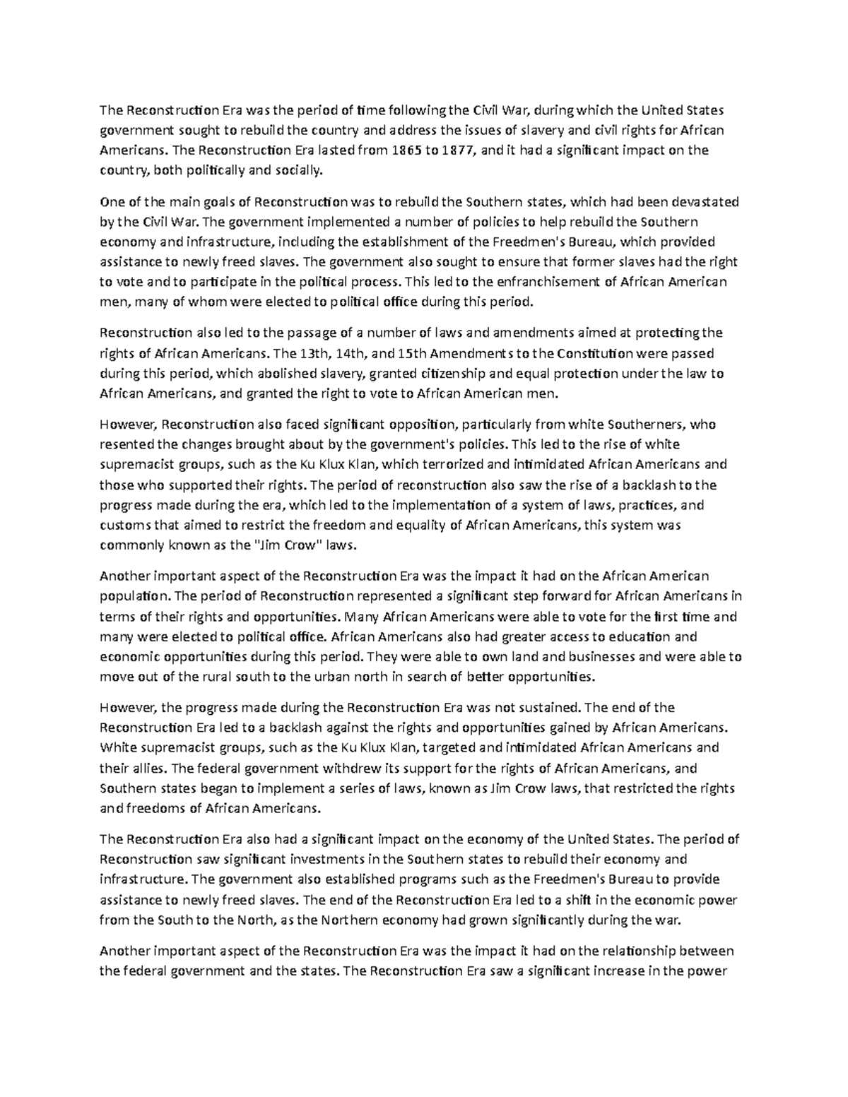 21. The reconstruction era and its impact on the country - The ...