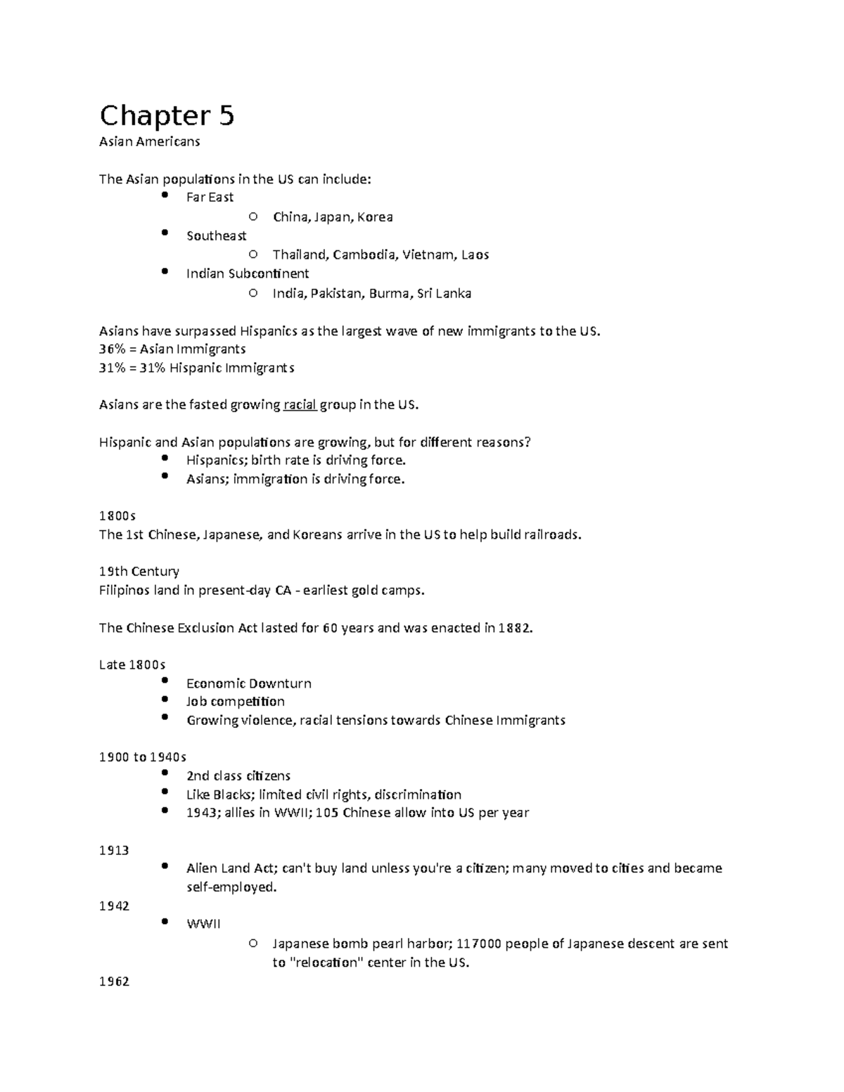 Chapter 5 - Lecture notes 5 - Chapter 5 Asian Americans The Asian ...