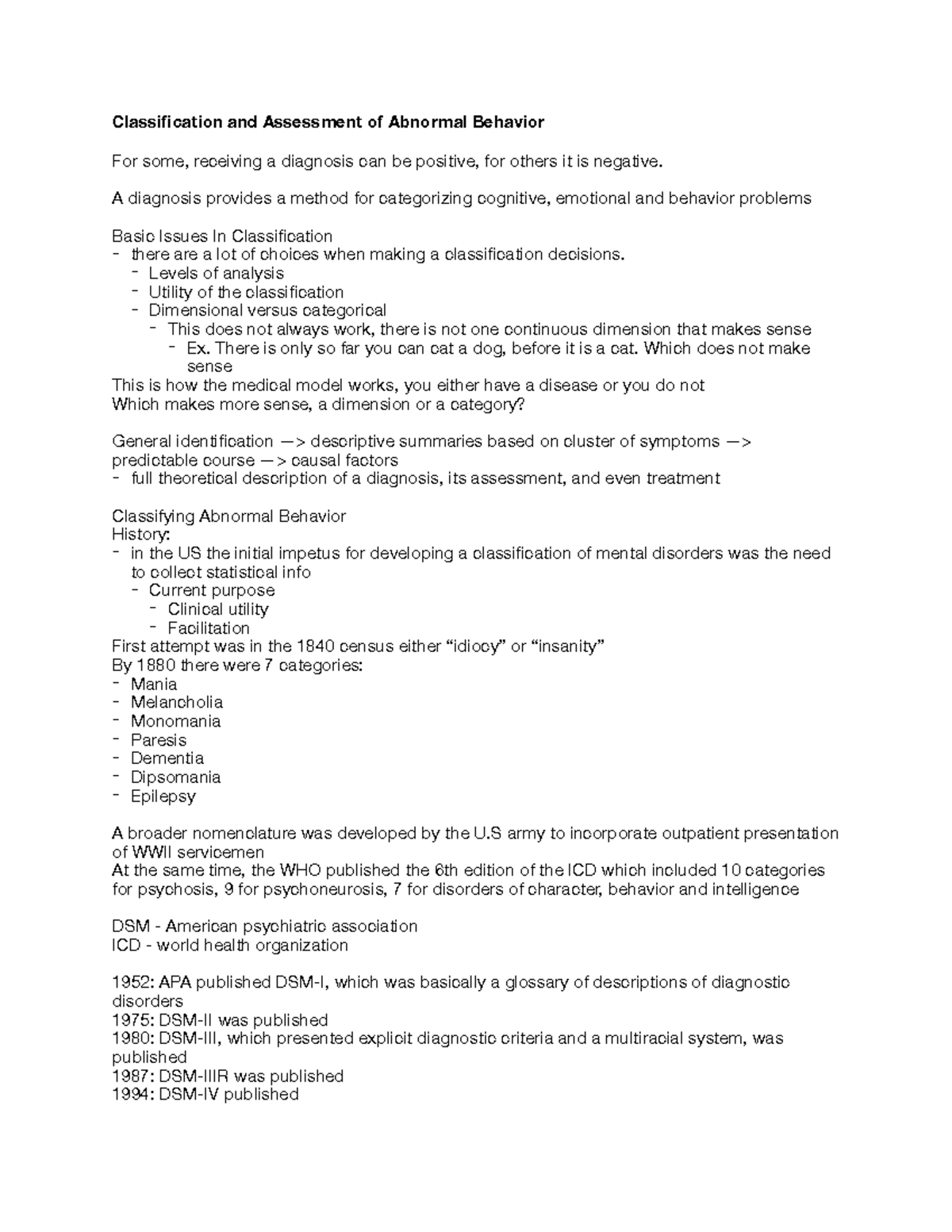 Classification and Assessment of Abnormal Behvaior - A diagnosis ...