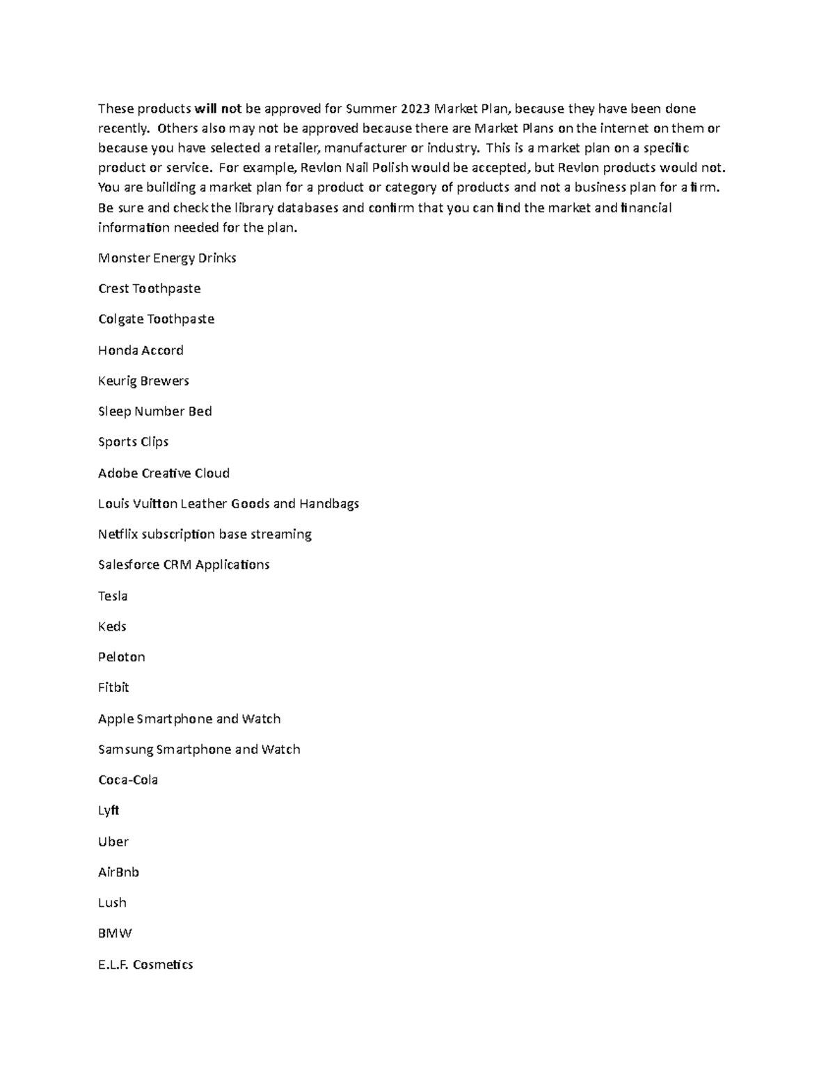 Market Plan not approved projects summer 2023 - These products will not ...