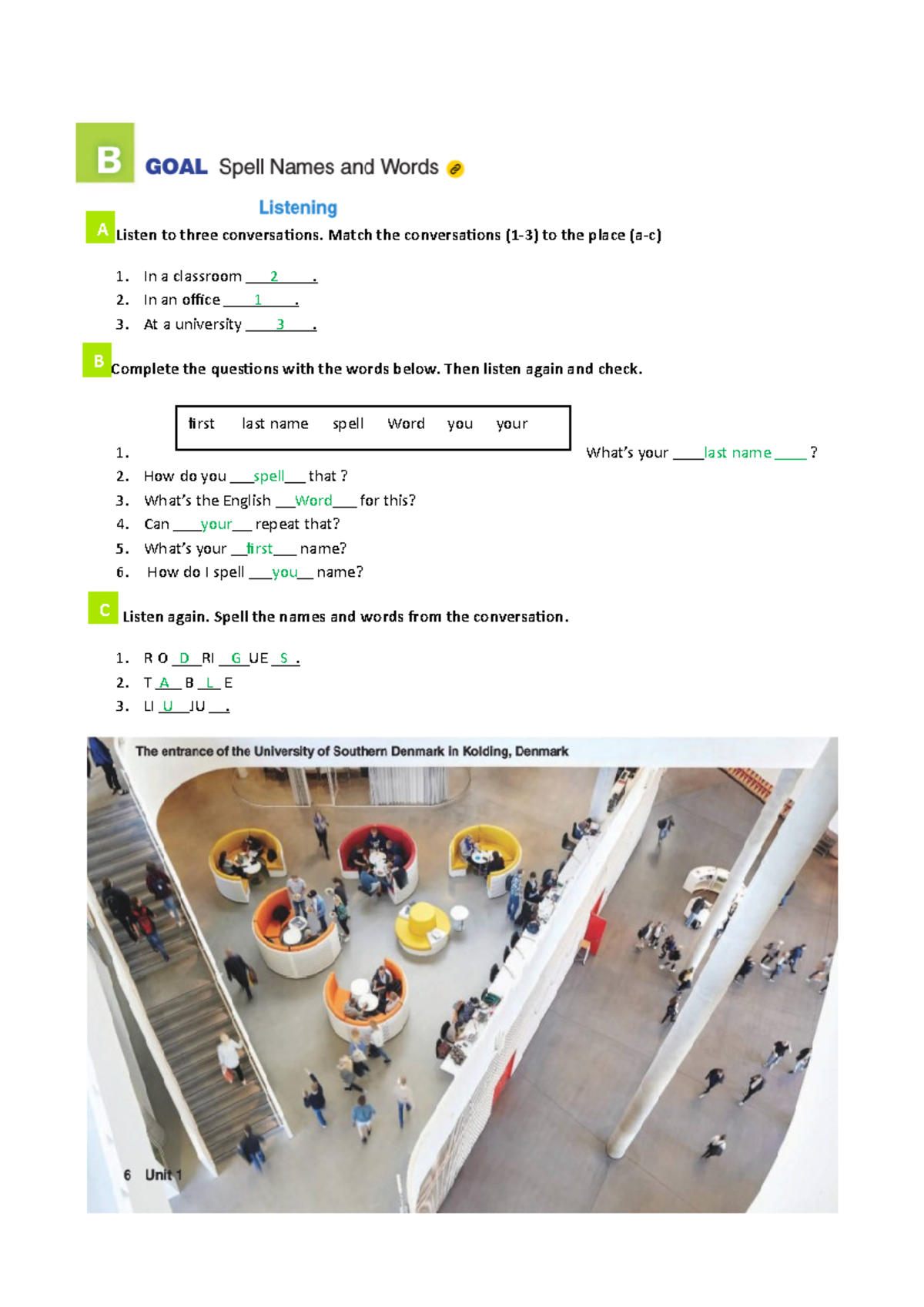 Ingles 1 - B - Inglés - Listen to three conversations. Match the ...