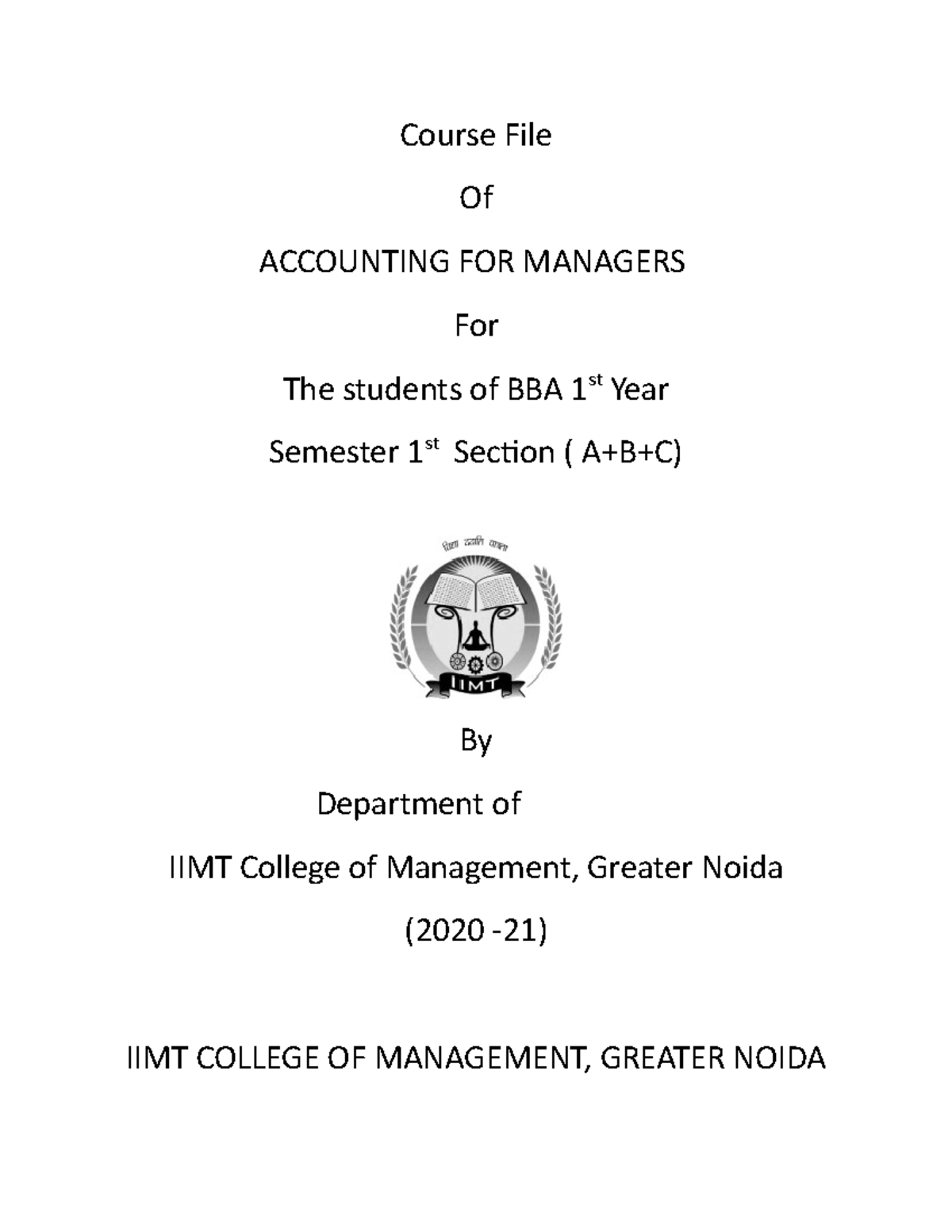 course file bba 1st (1) NEW - Course File Of ACCOUNTING FOR MANAGERS ...