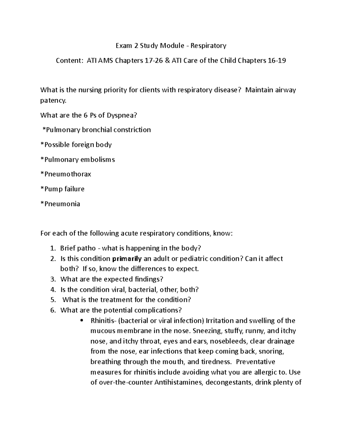 Extra Respiratory Study Module - Exam 2 Study Module - Respiratory ...