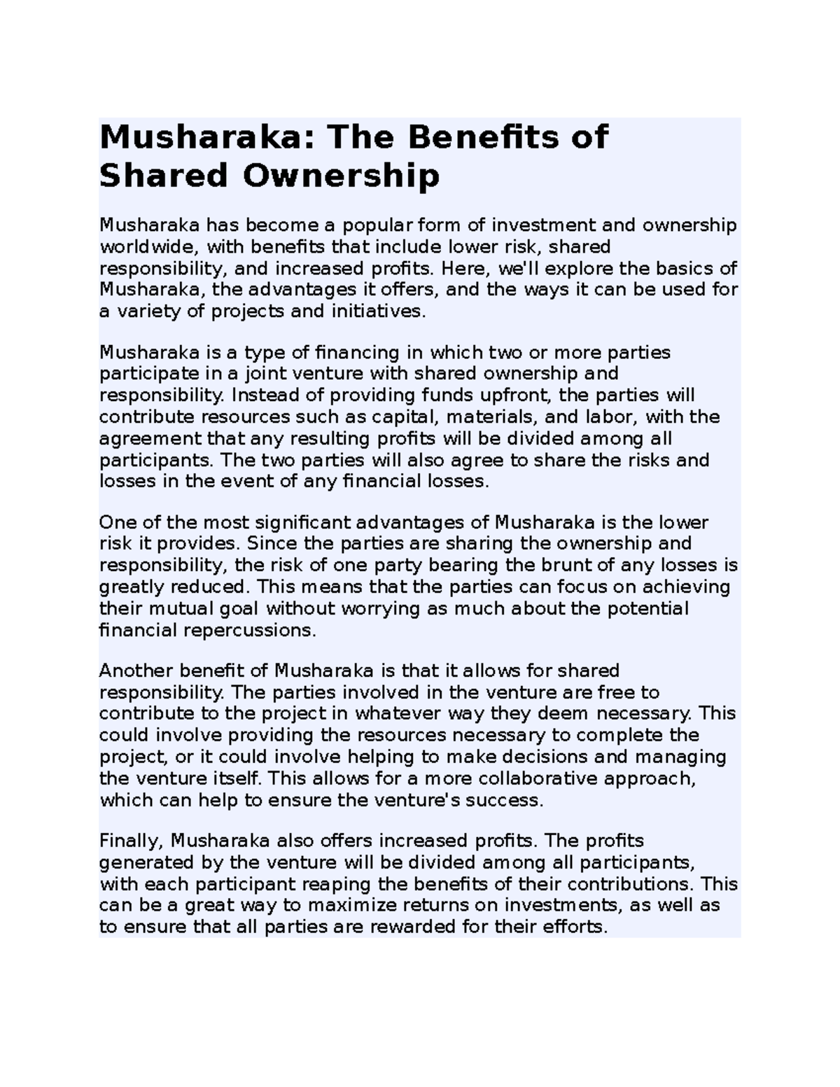 Musharaka - Here, we'll explore the basics of Musharaka, the advantages ...