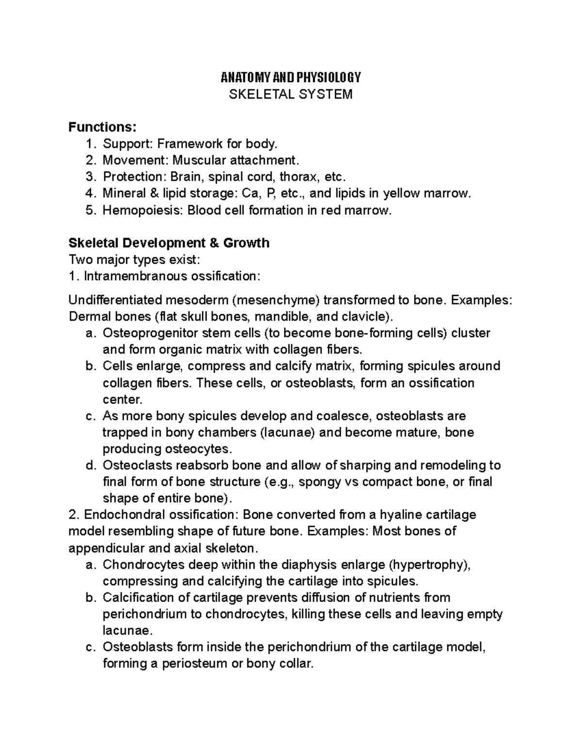Anatomy AND Physiology - ANATOMY AND PHYSIOLOGY SKELETAL SYSTEM ...