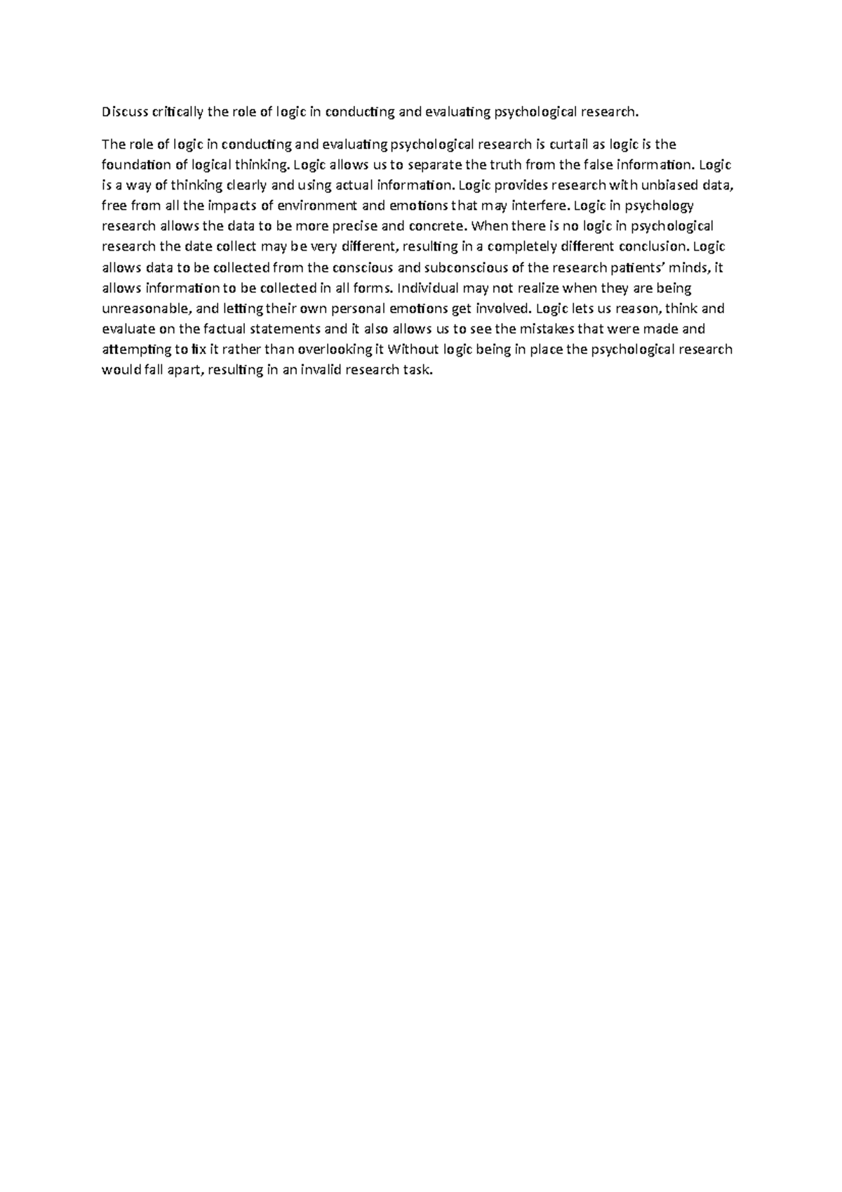 Essay 2 Discuss Critically The Role Of Logic In Conducting And