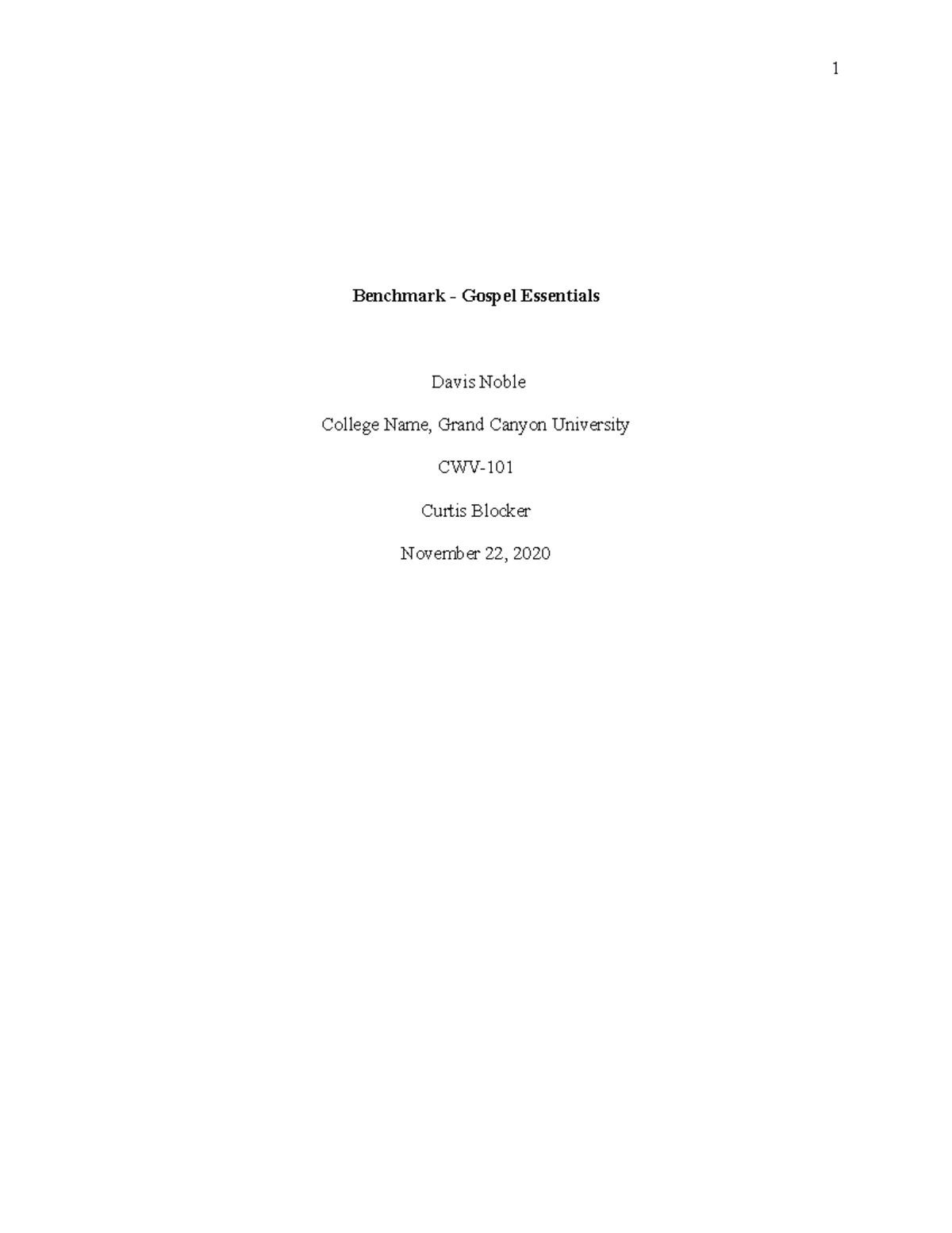 CWV Davis' Benchmark Essay - Benchmark - Gospel Essentials Davis Noble ...