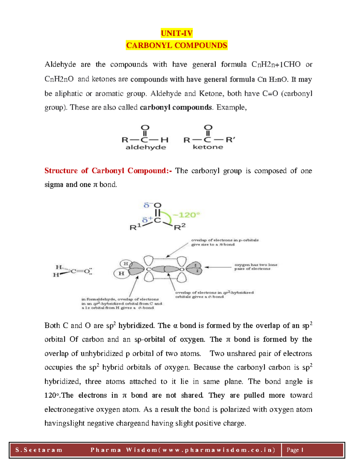 Unit-IV Carbonyl Compounds - S. S e e t a r a m P h a r m a W i s d o m ...