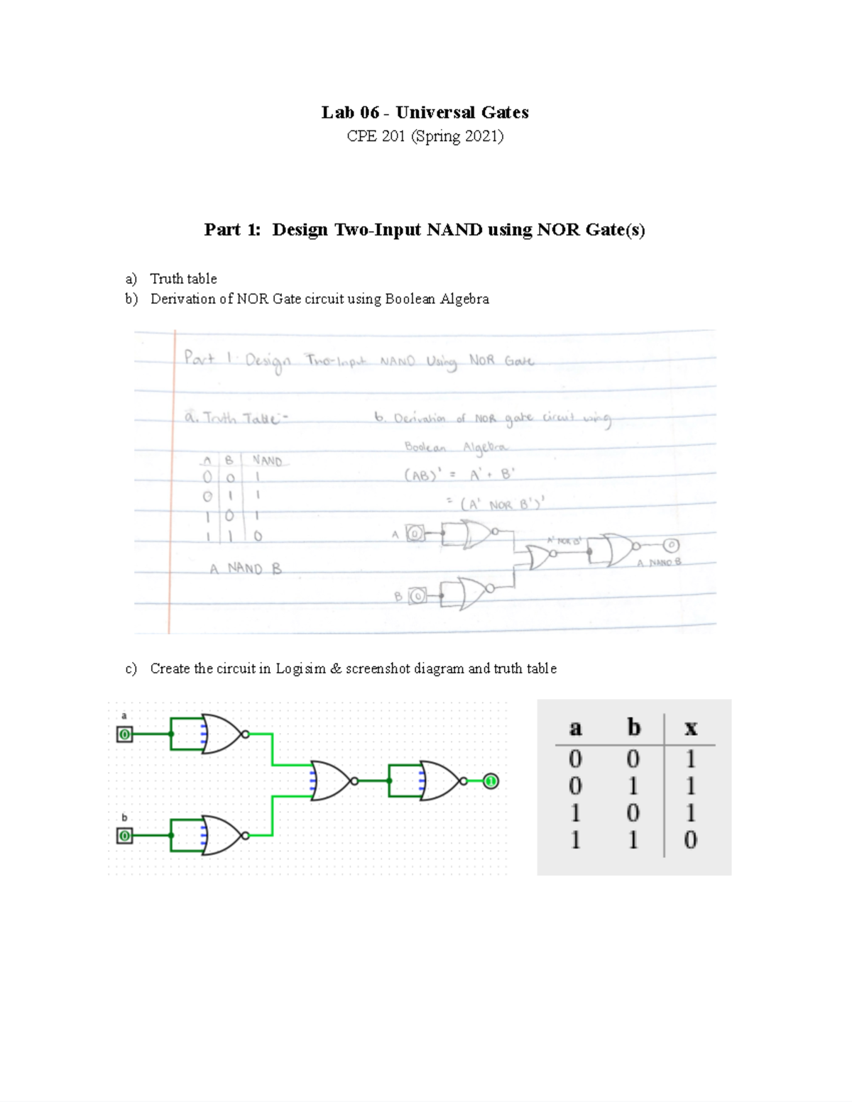 CPE 201 - Lab 6 - Lab 06 - Universal Gates CPE 201 (Spring 2021) Morgan ...
