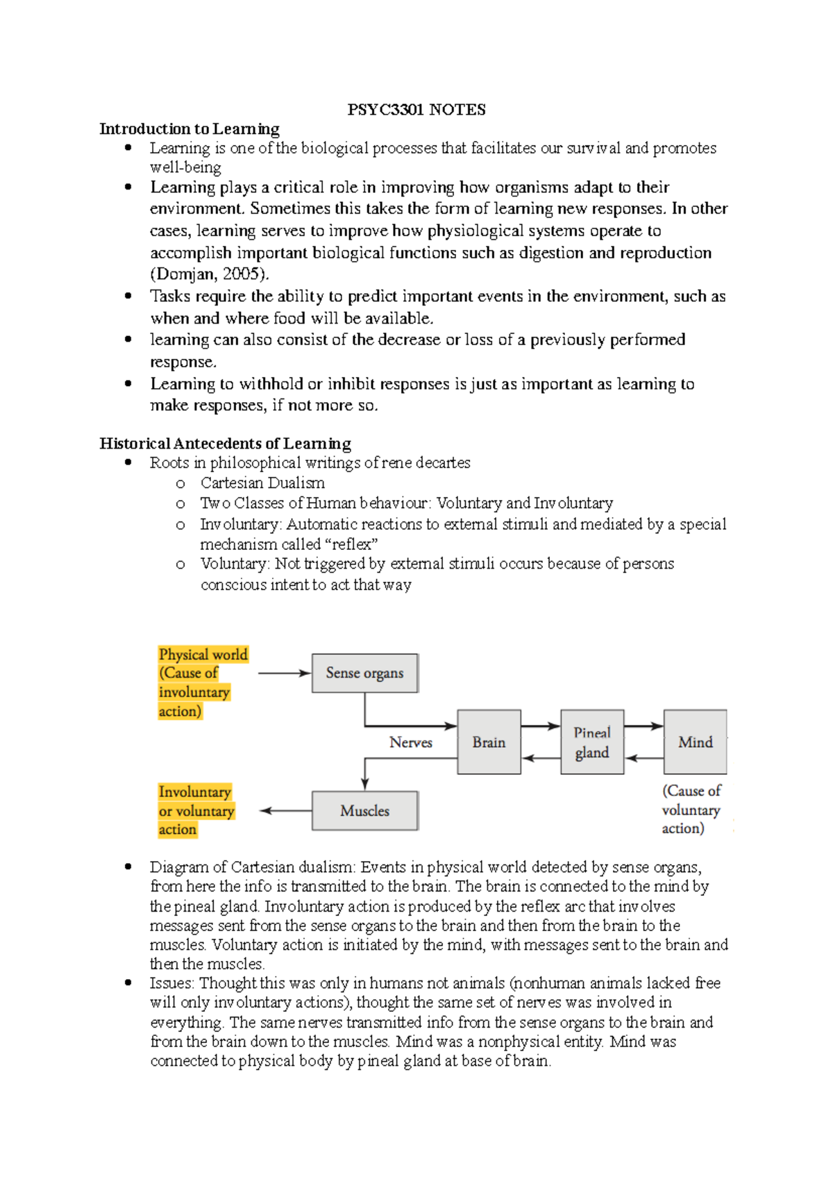 Lecture Notes for Learning - PSYC3301 NOTES Introduction to Learning ...