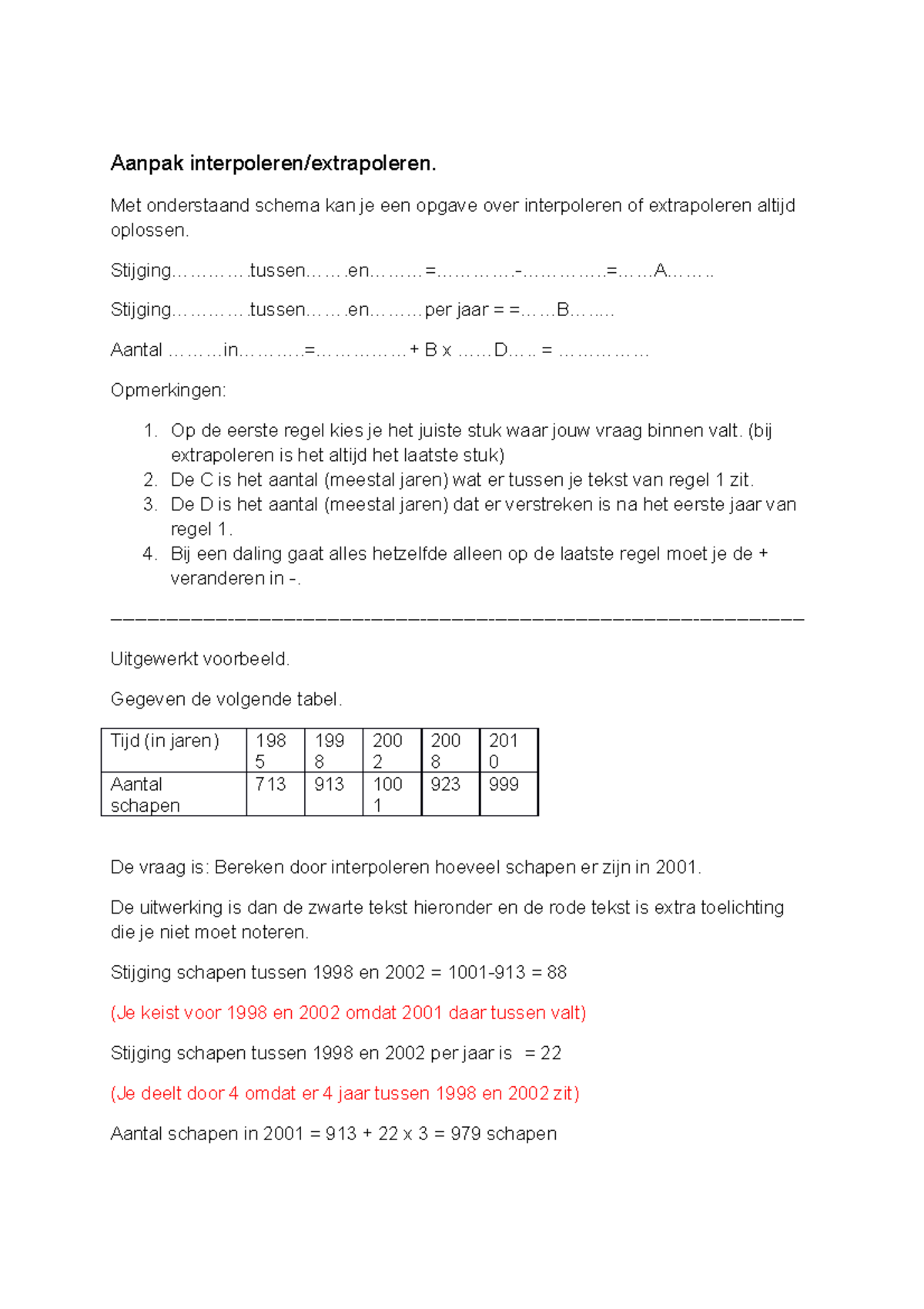 Aanpak interpoleren - saai en lastig - Aanpak interpoleren/extrapoleren ...