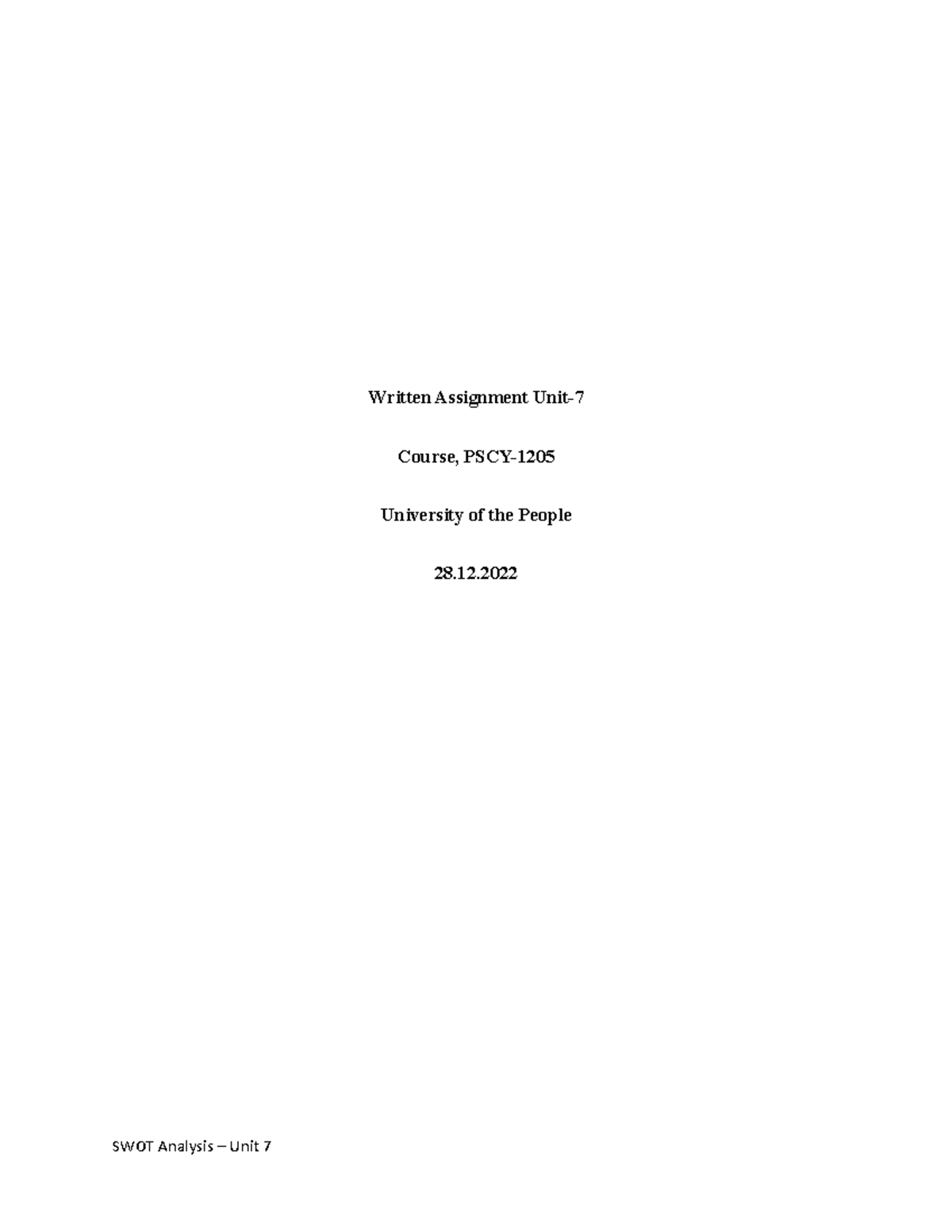 Written Assignment Unit-7 - Written Assignment Unit- Course, PSCY ...