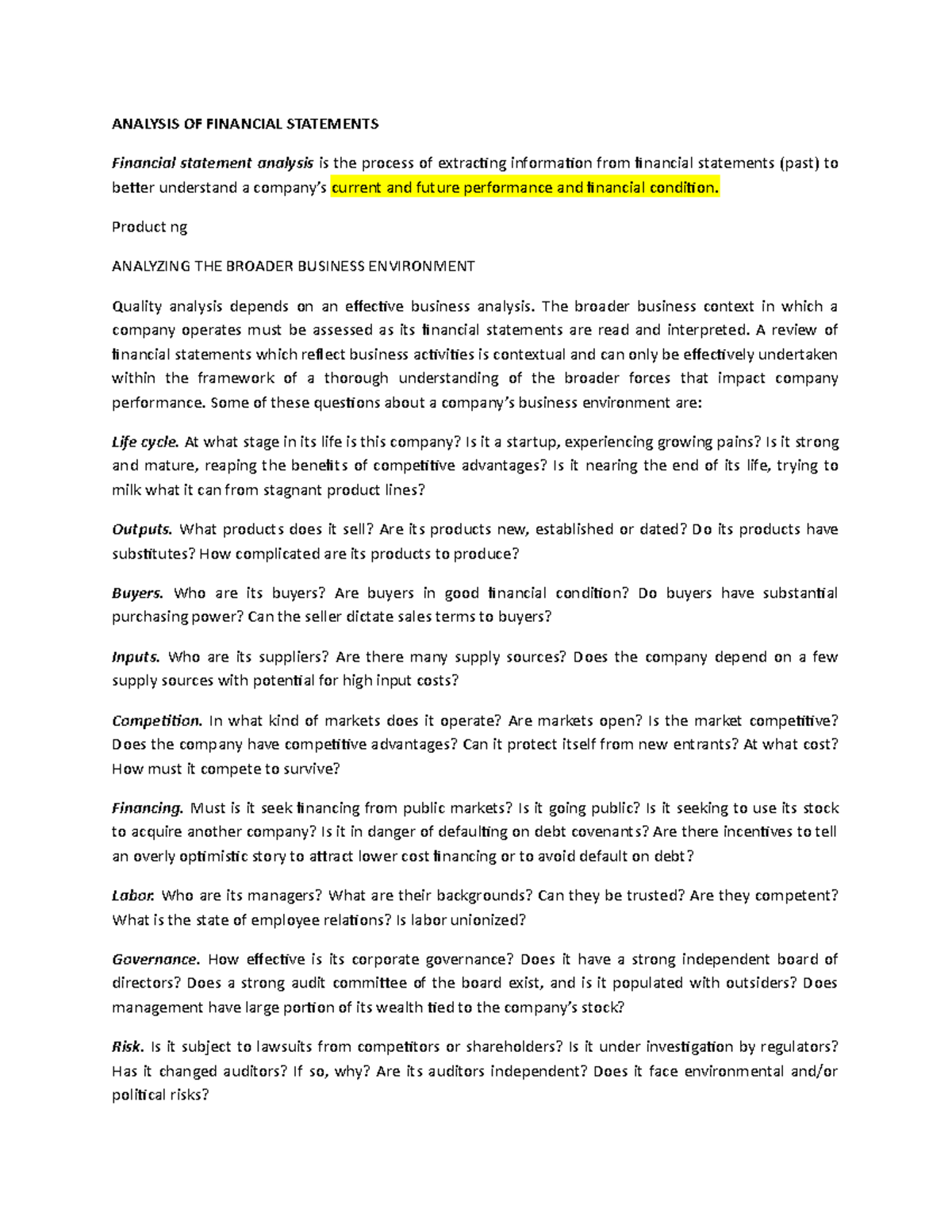 Analysis of FS - ojgfogfoS - ANALYSIS OF FINANCIAL STATEMENTS Financial ...