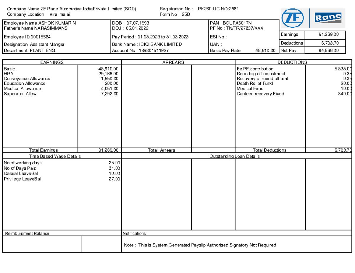 Bea Final - Company Name ZF Rane Automotive IndiaPrivate Limited (SGD ...