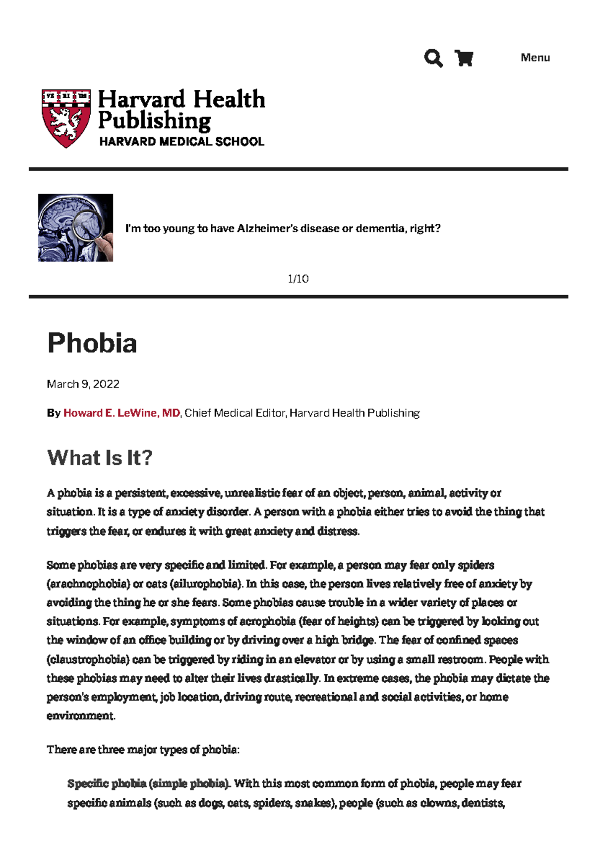Phobia - Harvard Health - Menu R EC E N T B LO G A R T I C L E S 1 ...