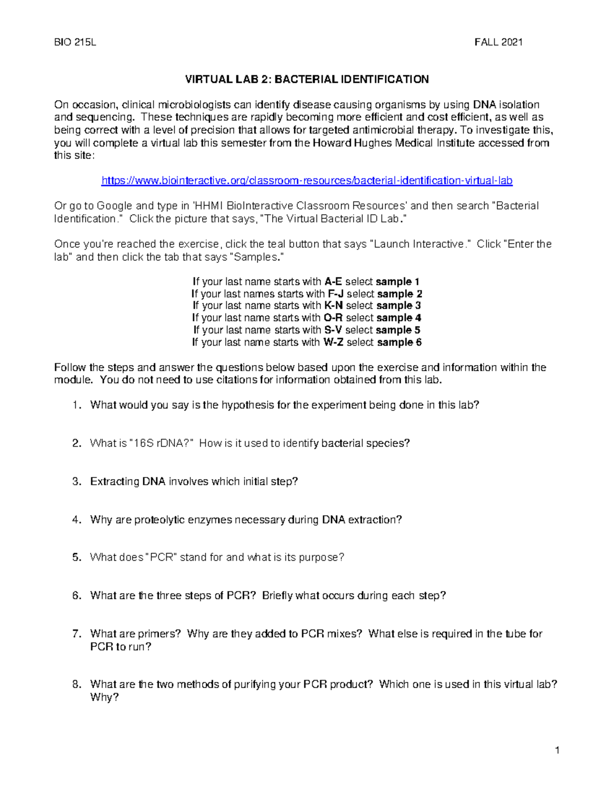 Virtual Lab 2 - Bacterial ID - BIO 2 15 L FALL 2021 1 VIRTUAL LAB 2 ...