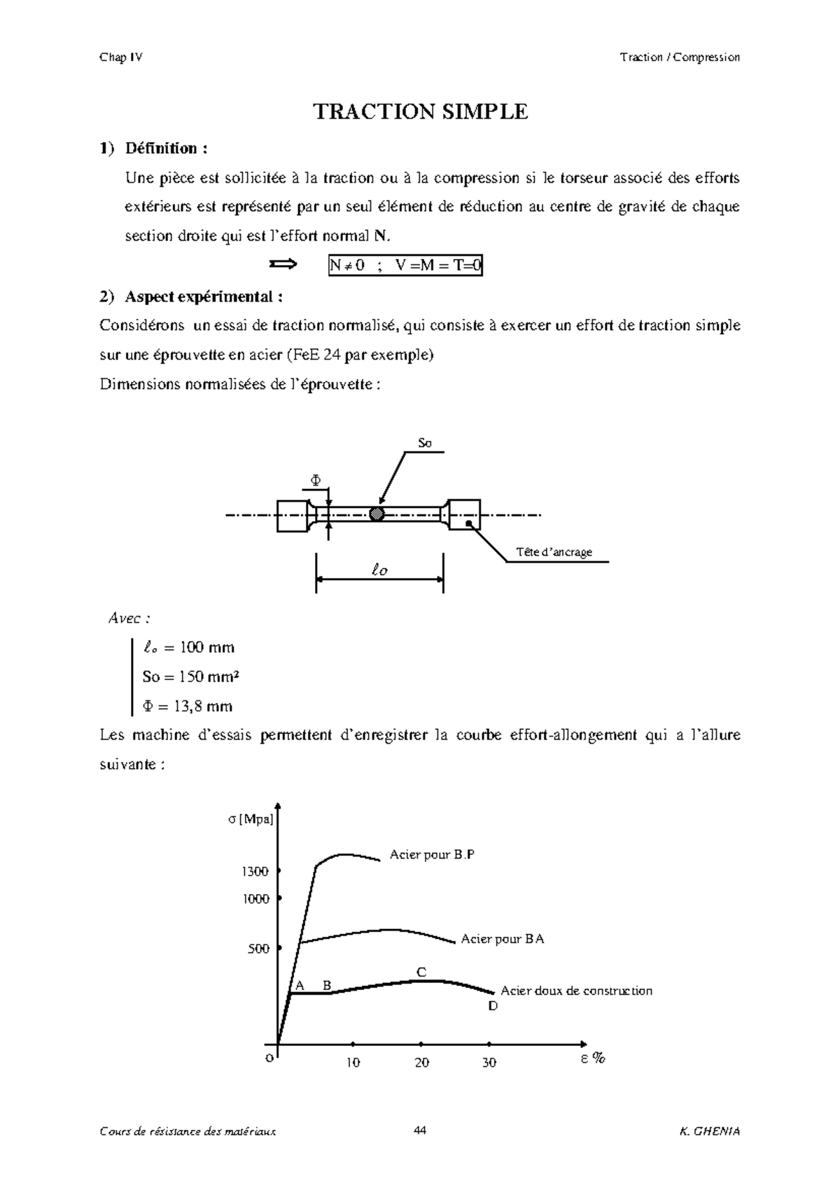 Chapitre 4 La traction compression - 1) Définition : Une pièce est ...