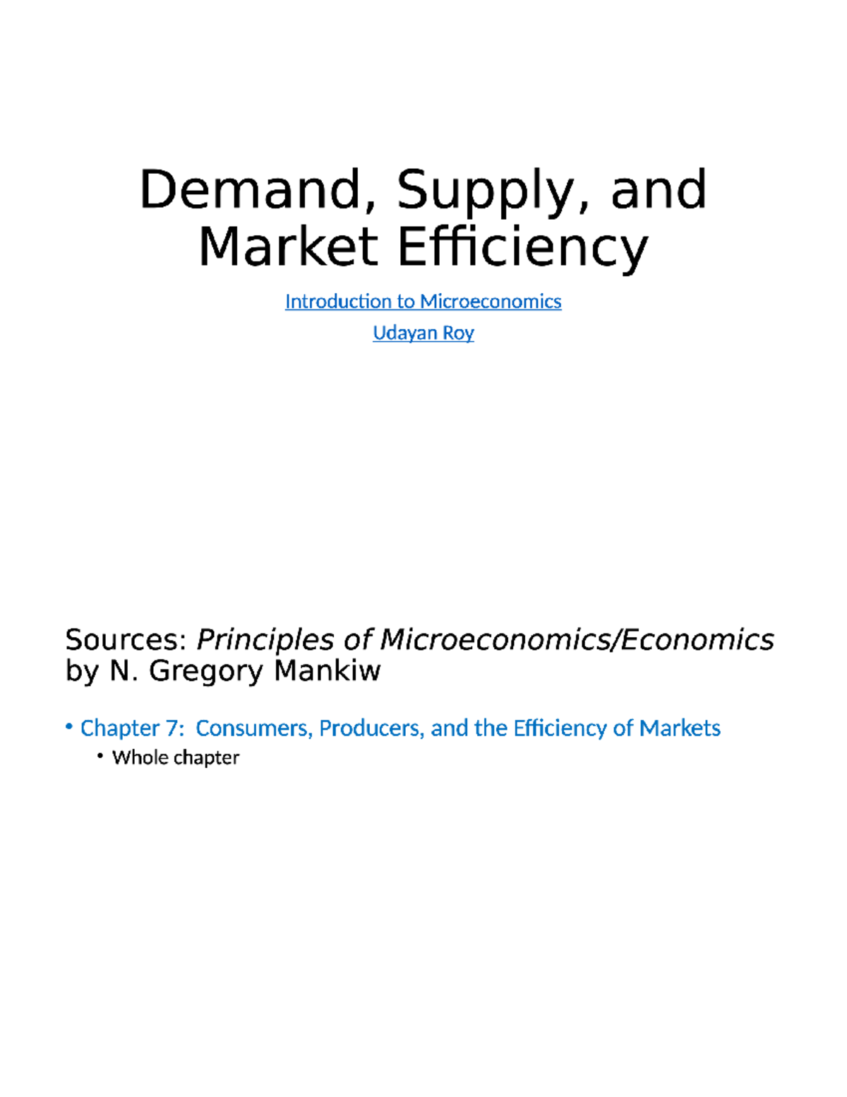 Demand, Supply, and Market Efficiency (Power Point) - Introduction to ...