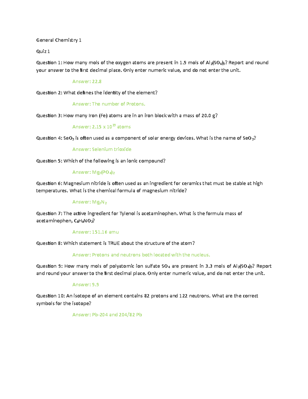 Quiz 1 - The Question and Answers for Quiz 1 (Lesson 1) for General ...
