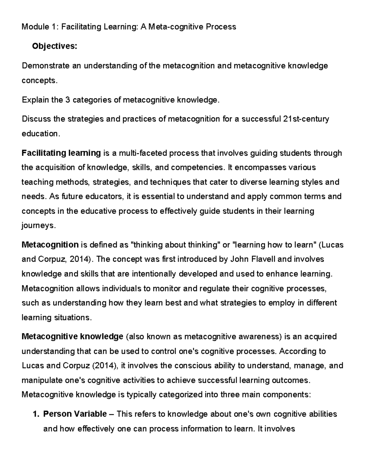 CPE104 - This lecture note discusses the role of metacognition in ...