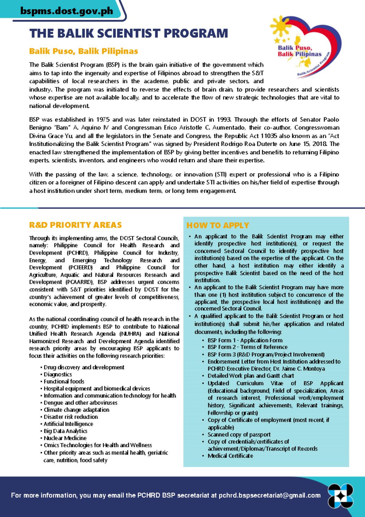 The Pchrd Balik Scientist Program - bspms.dost.gov THE BALIK SCIENTIST ...