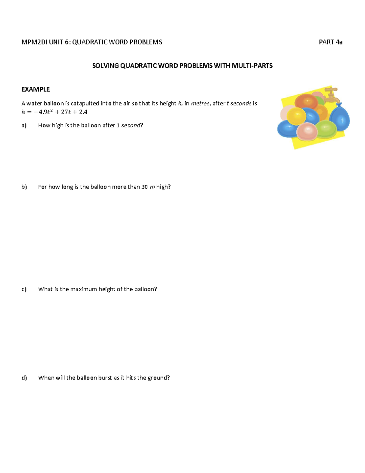 MPM2DI U6 Part-4-Quadratic-Word-Problems - MPM2DI UNIT 6: QUADRATIC ...