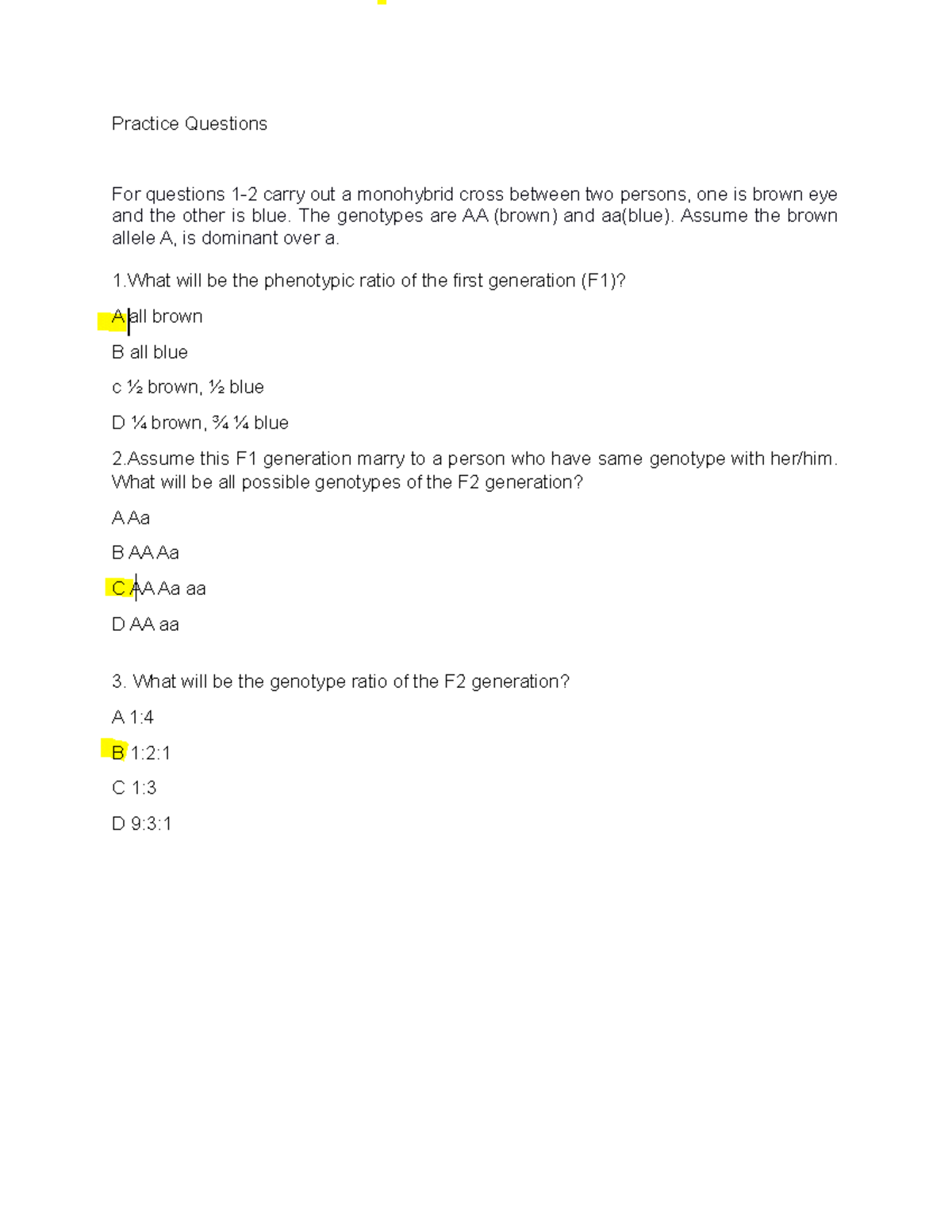 Practice Questions For Chapters 1 And 2 Practice Questions For