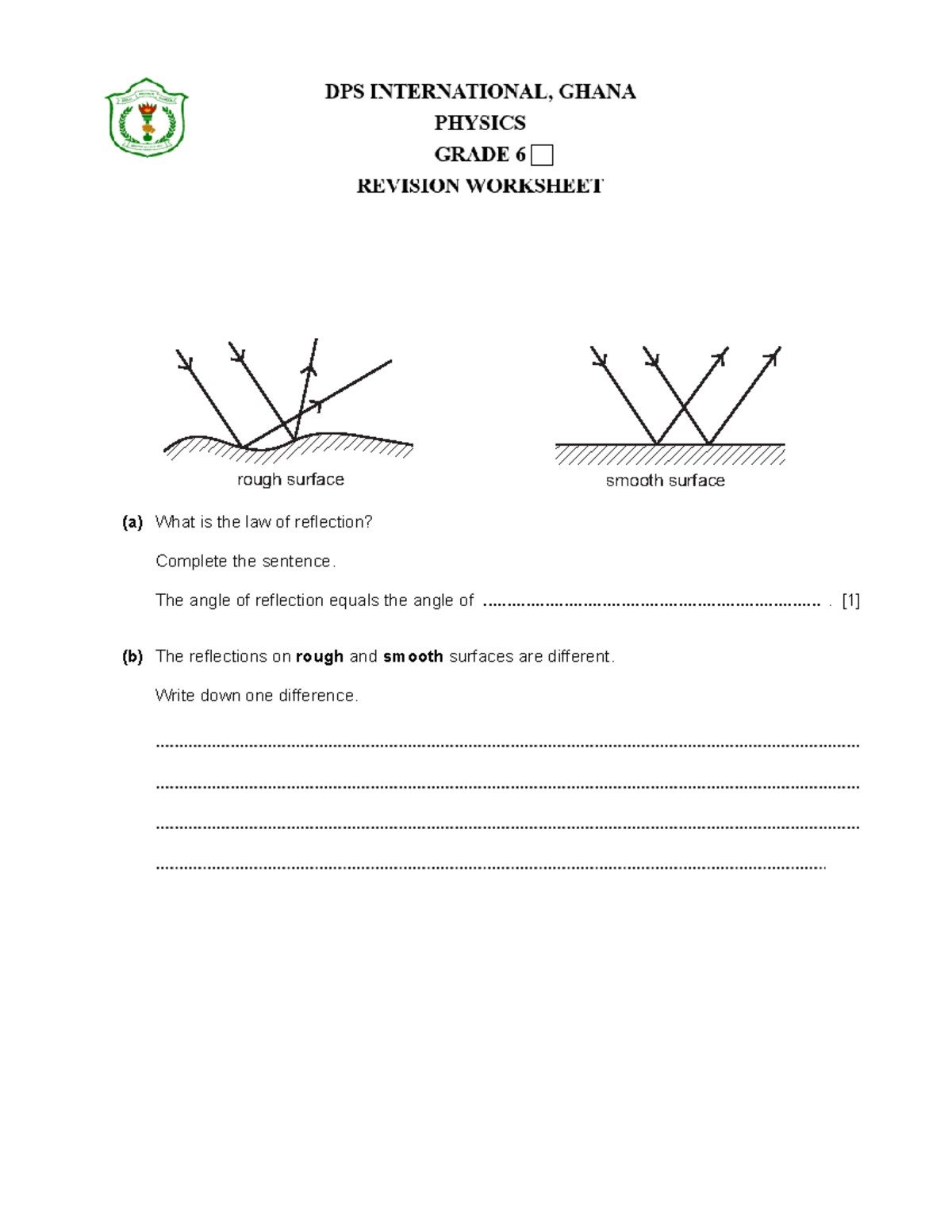 Revision worksheet G6 - math - rough surface smooth surface (a) What is ...