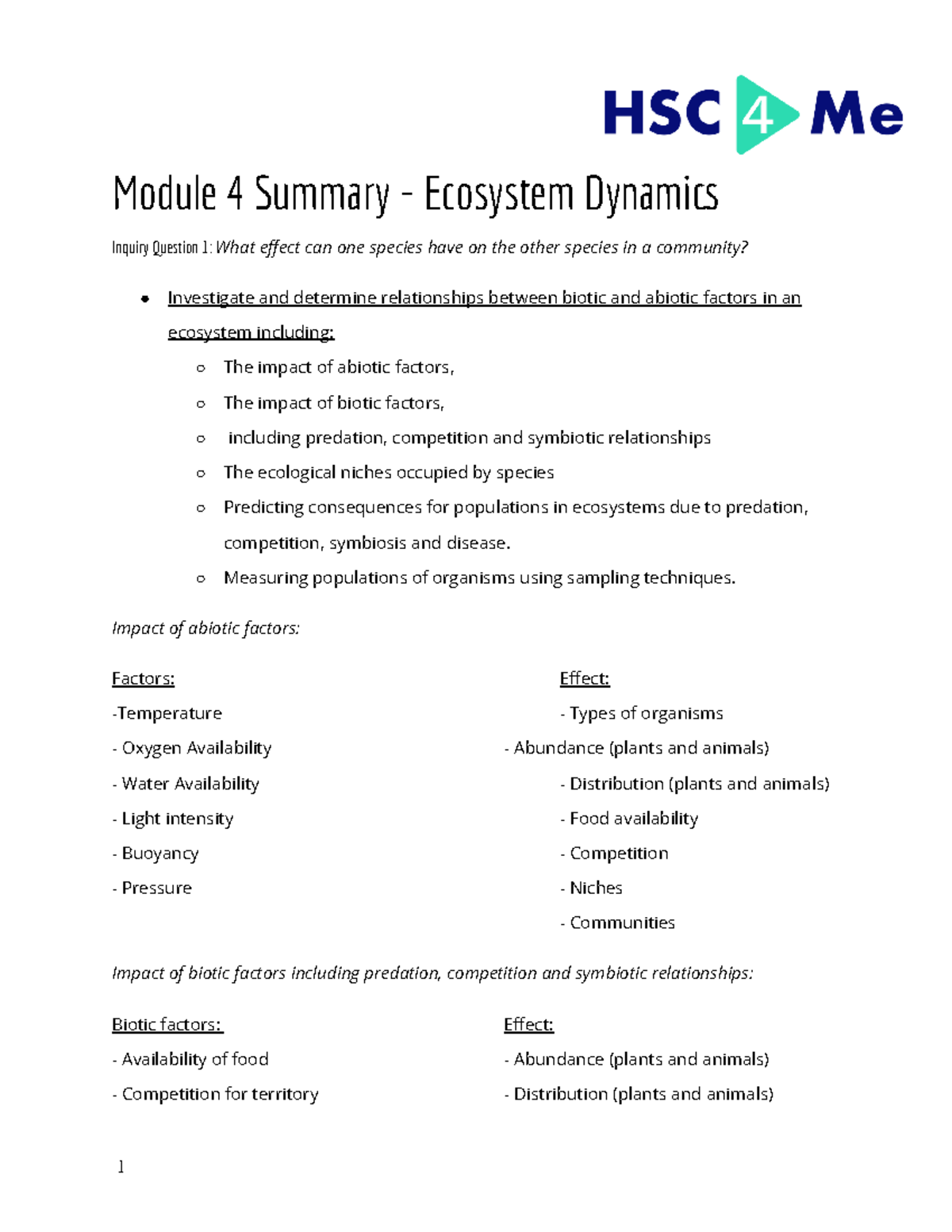 Biology Module 4 Notes - Module 4 Summary - Ecosystem Dynami Inquiry ...