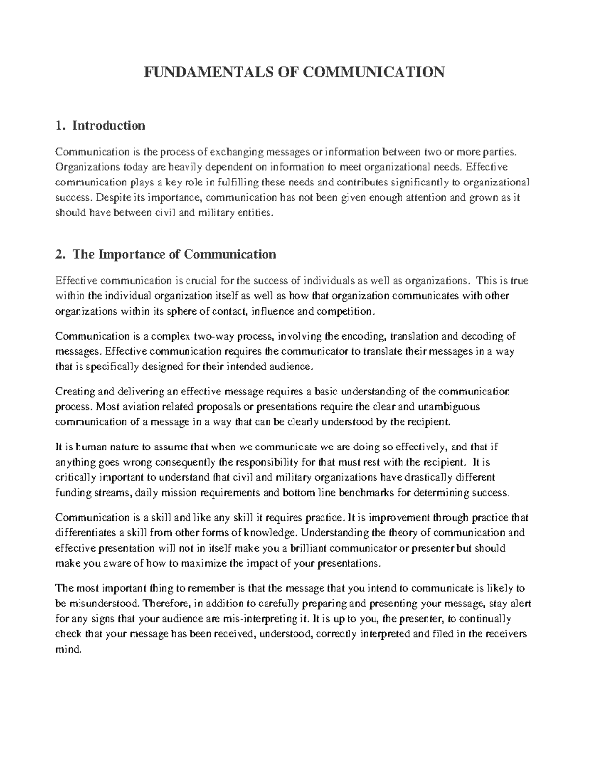 Fundamentals OF Communication - FUNDAMENTALS OF COMMUNICATION 1. Introduction Communication is ...