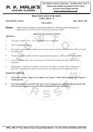 Biology practical - ACKNOWLEDGEMENT I would like to express my sincere ...