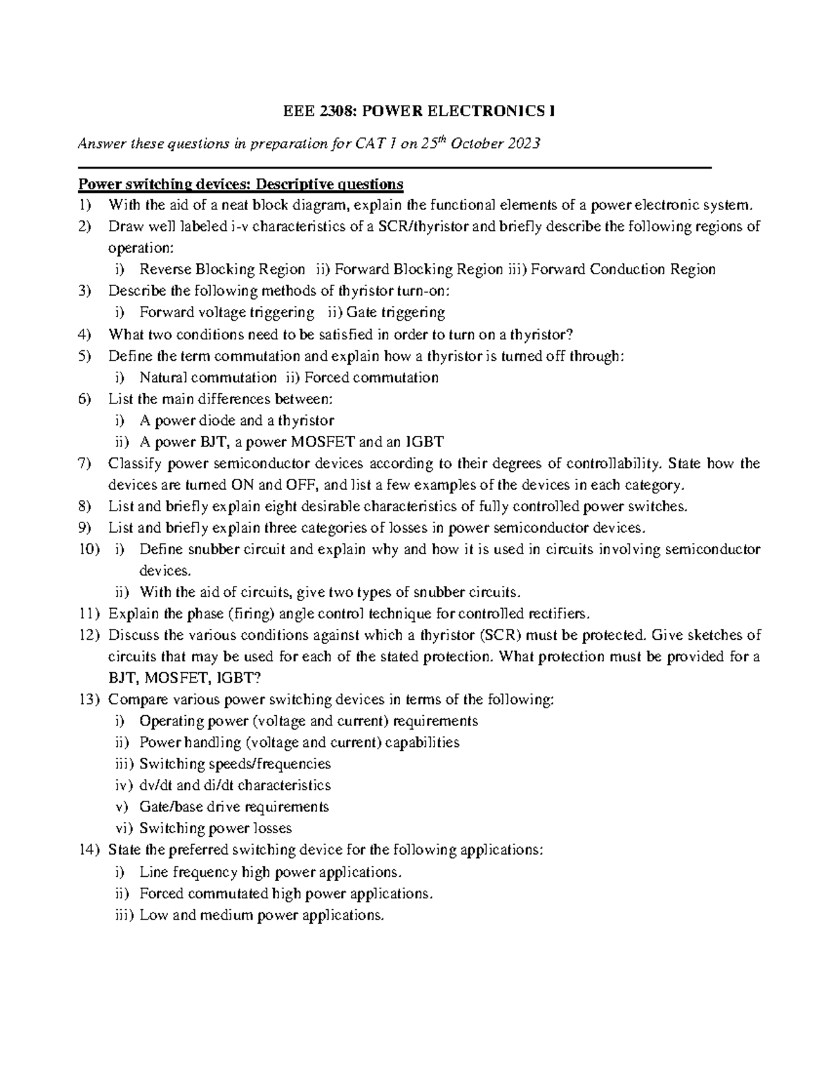 machines electrical - EEE 2308: POWER ELECTRONICS I Answer these ...