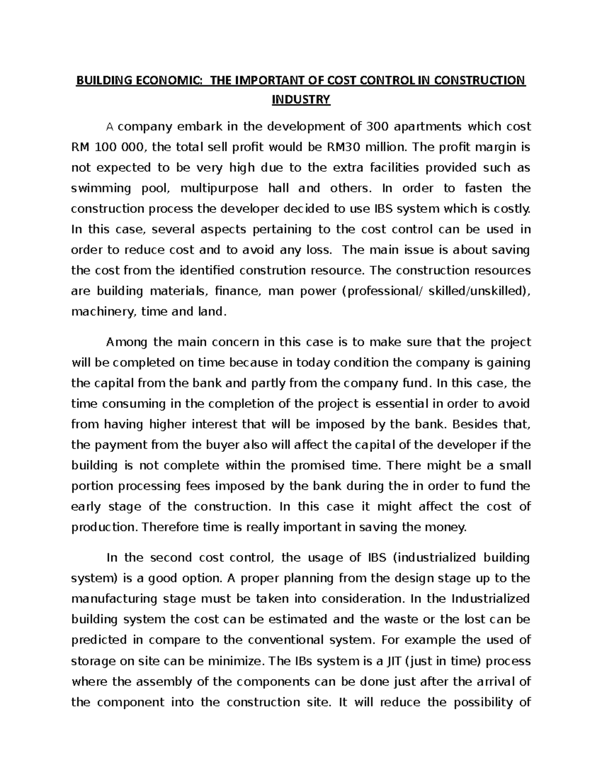 THE Important OF COST Control IN Construction Industry - BUILDING ...