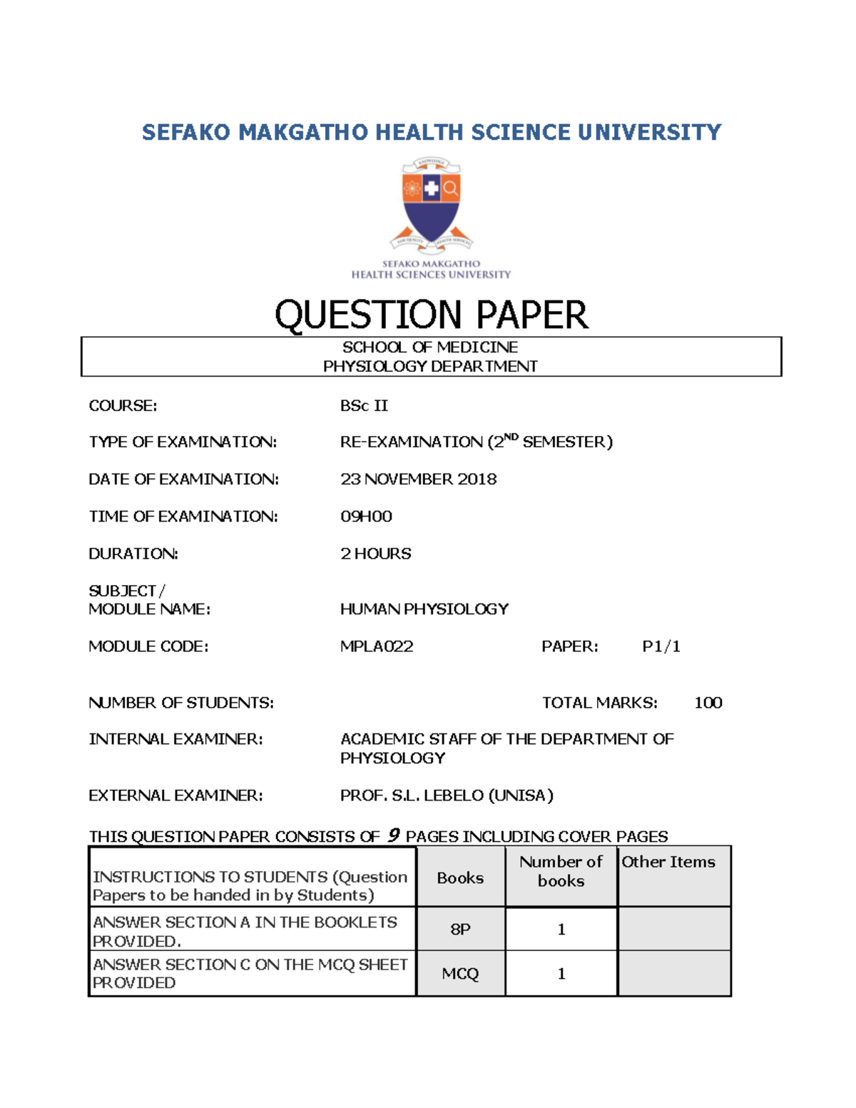 MPLA 022 EXAM OCT 2018 - previous question paper - SEFAKO MAKGATHO ...