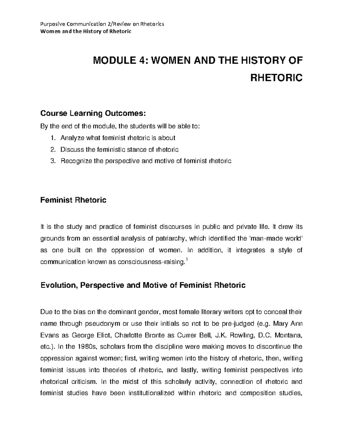 Week 2 - Women and the History of Rhetoric - Purposive Communication 2 ...
