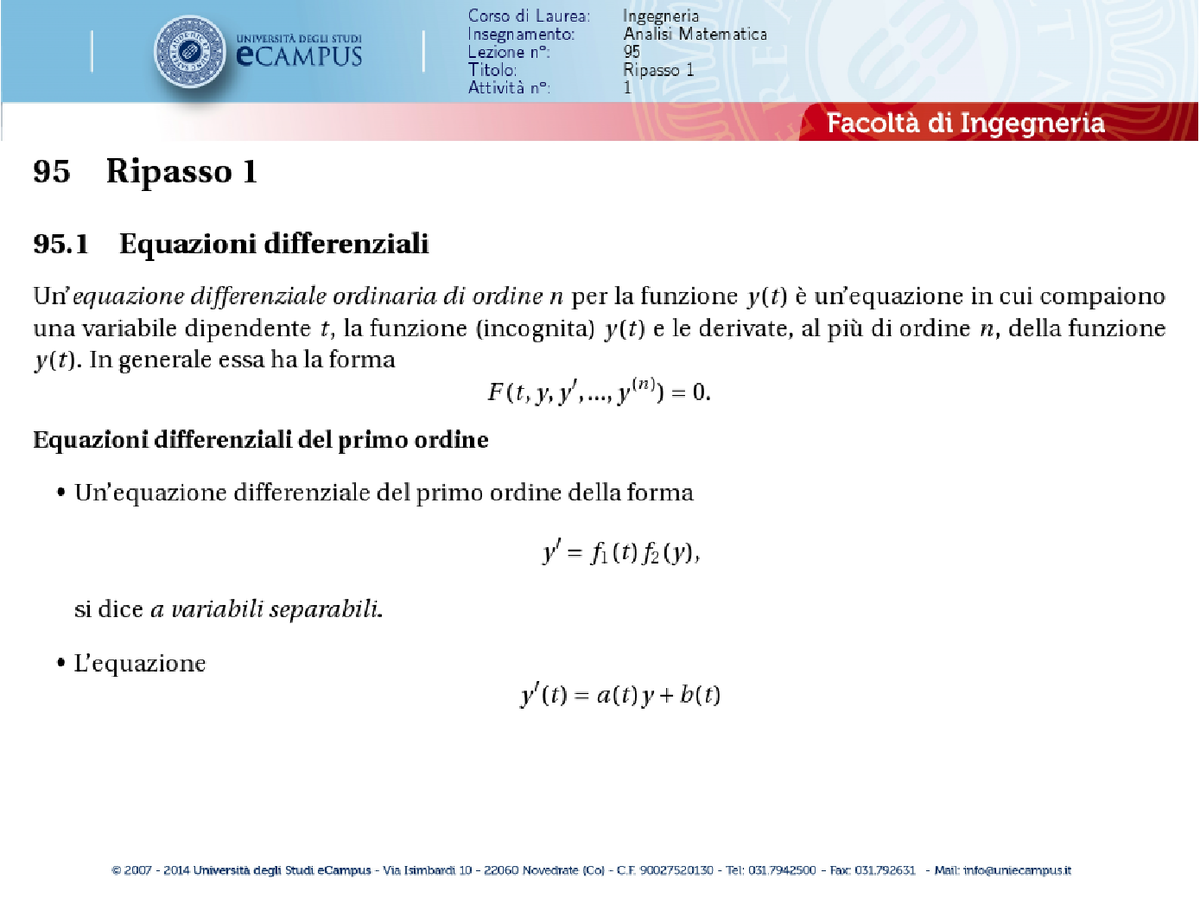 Lez.95 ripasso (parte 4) - Corso di Laurea:Insegnamento: Lezione nTitolo: ° : Attività n ...