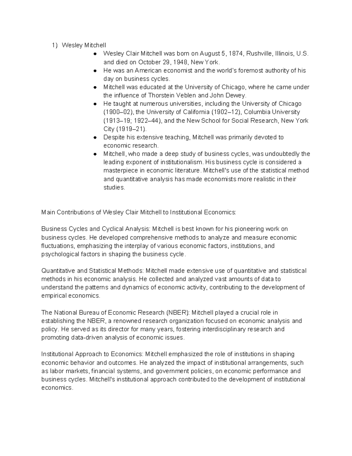 Wesley Mitchell - Study notes - Wesley Mitchell Wesley Clair Mitchell ...