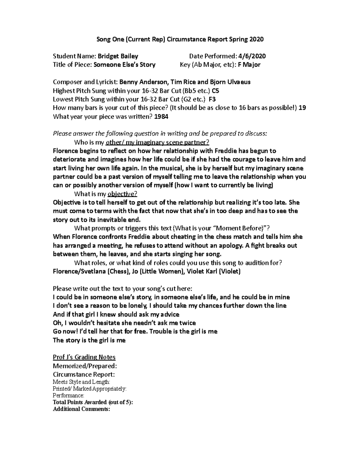 Circum. Report song 2 - Song One (Current Rep) Circumstance Report ...