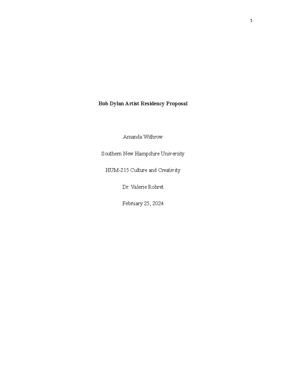 Bob Dylan Artist Residency Proposal Final Project - Bob Dylan Artist ...